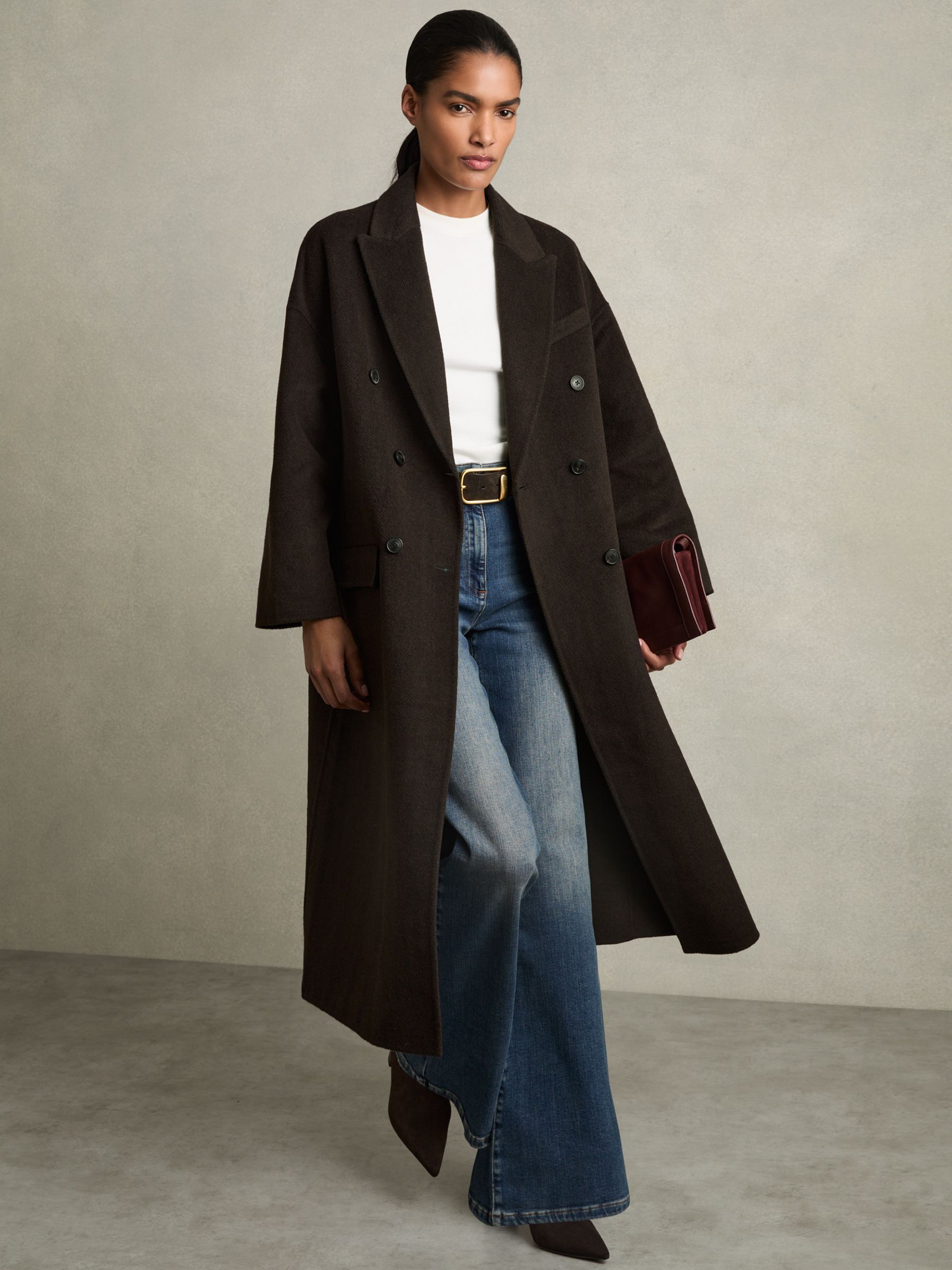 Buy Reiss Chocolate Lara Wool Blend Herringbone-Twill Coat from Next ...