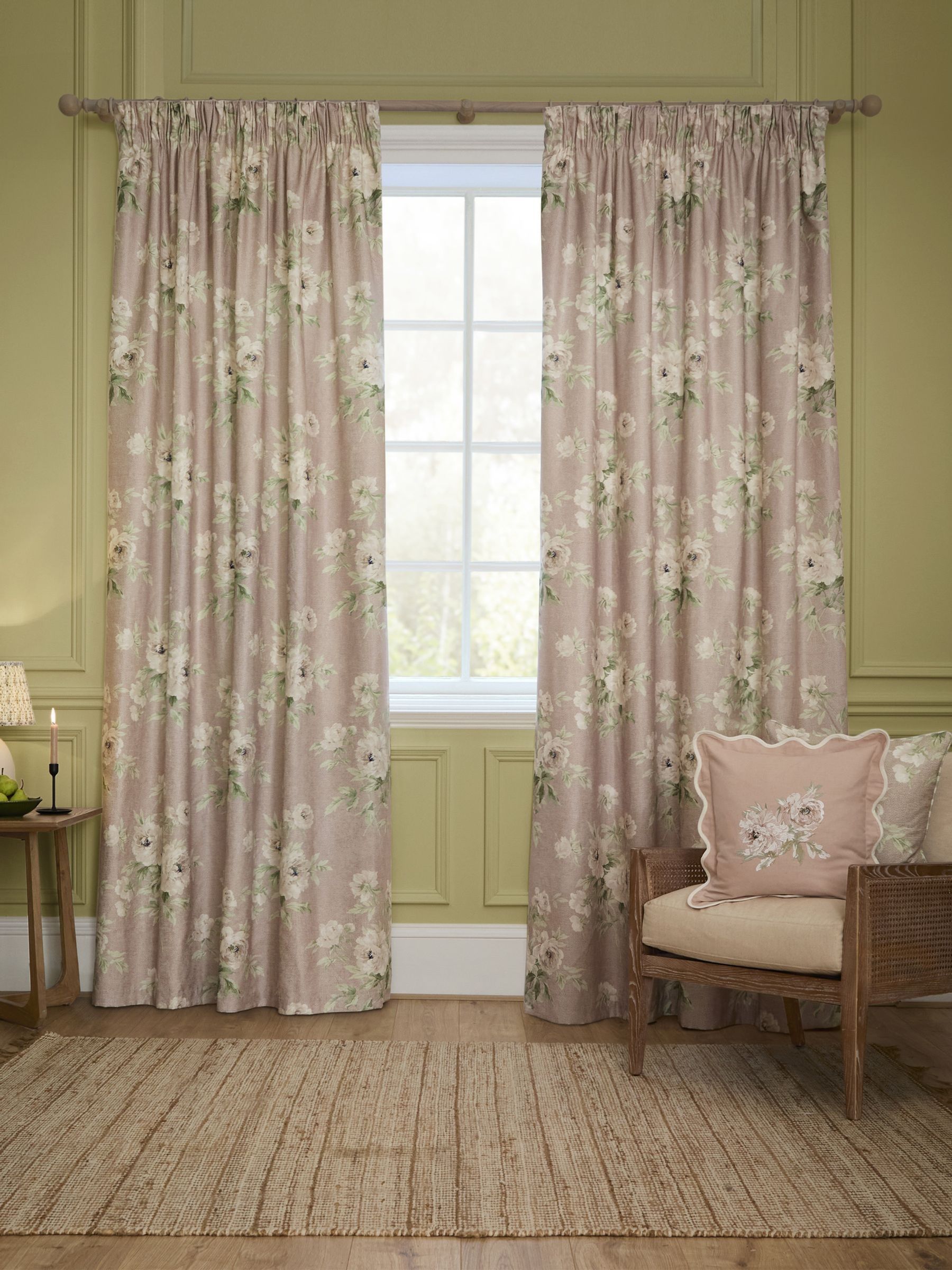 Buy Sanderson Rose Adele Floral Printed Pencil Pleat Curtains from the ...