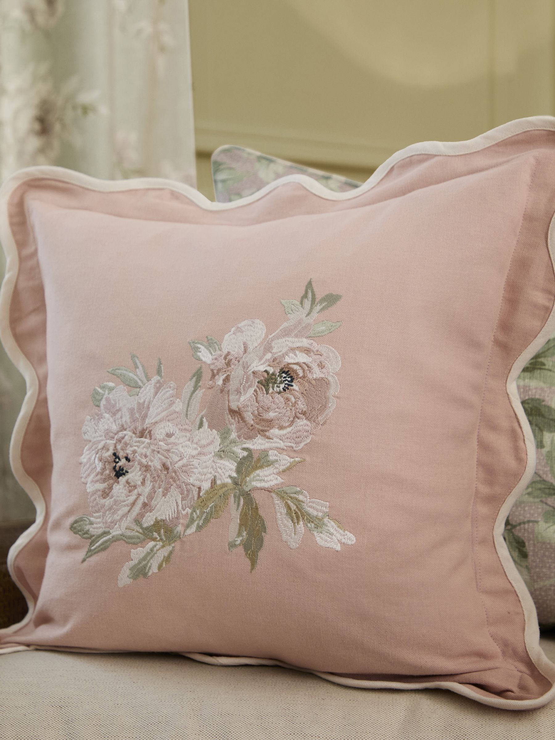 Buy Sanderson Rose Adele Floral Embroidered Wave Cushion from the Next ...