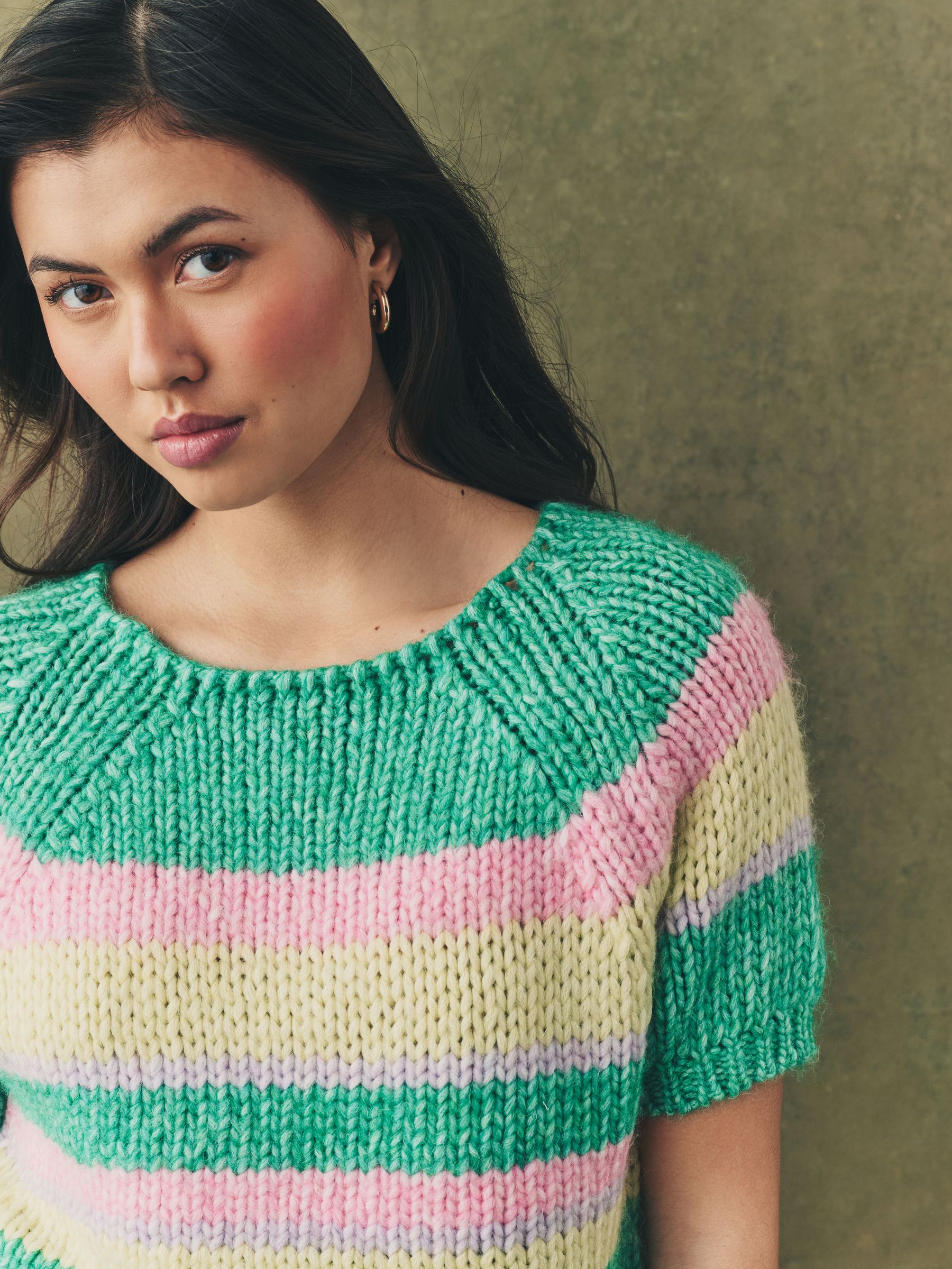 Buy Green Stripe Striped Chunky Short Sleeve Knitted Top from the Next ...