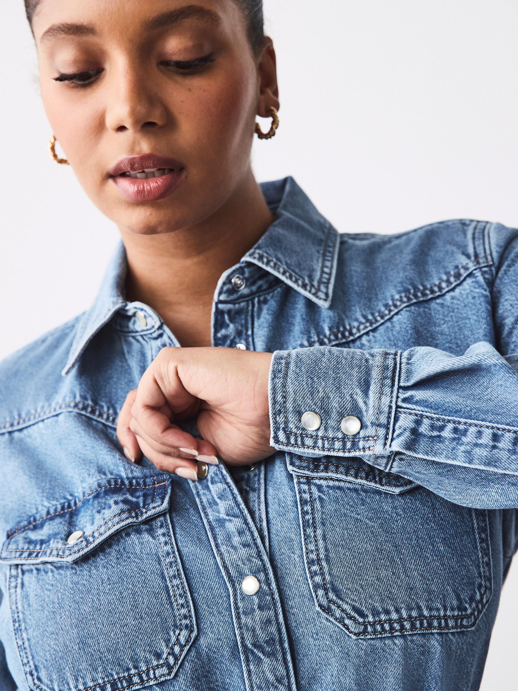 Buy Mid Blue Fuller Bust Western Midi Denim Shirt Dress from the Next ...