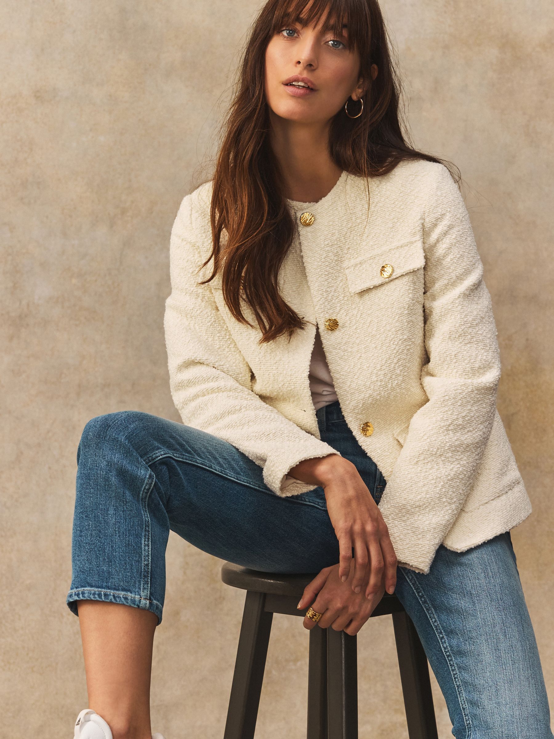 Buy Cream Collarless Textured Boucle Jacket from the Next UK online shop