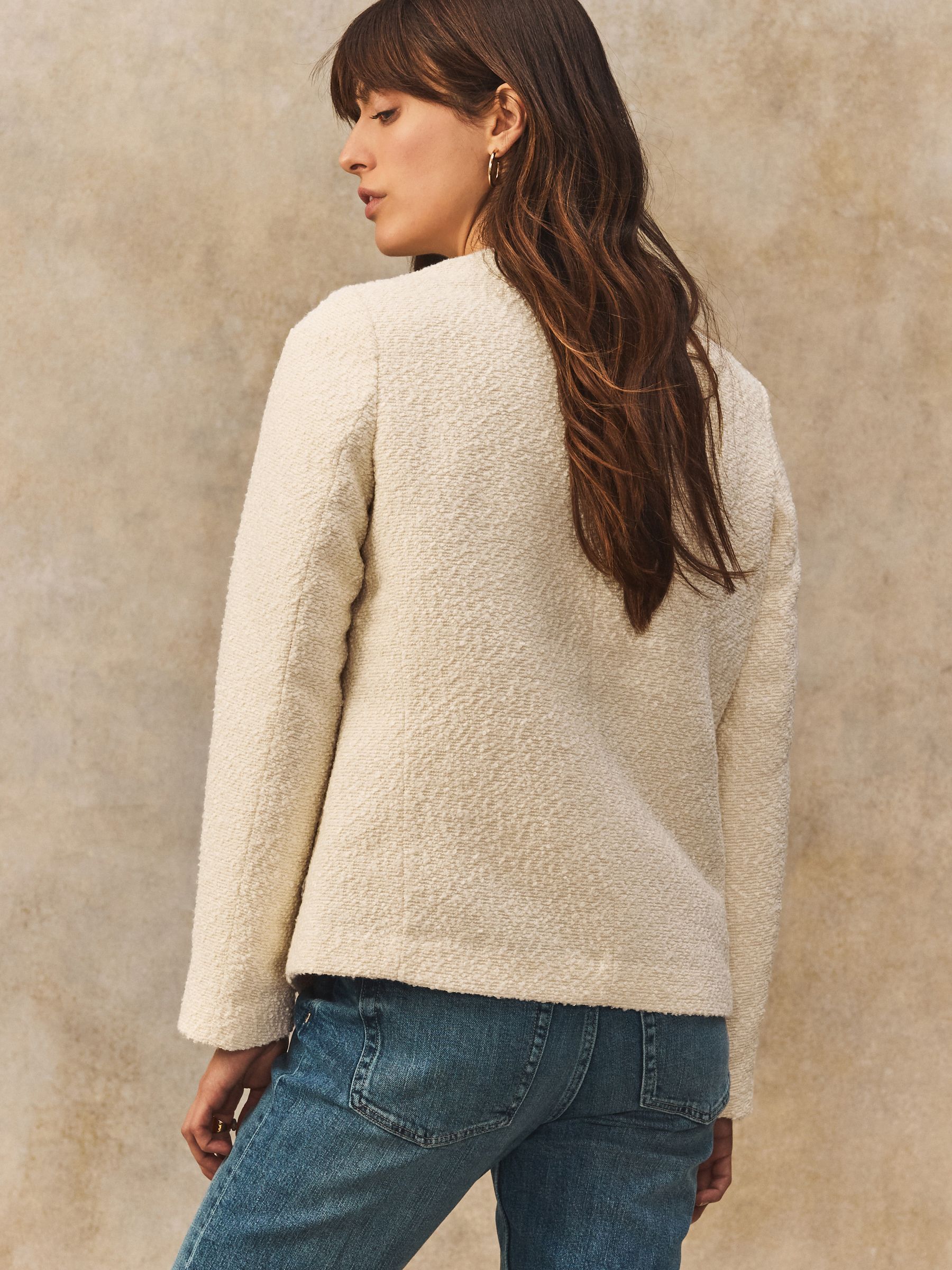 Buy Cream Collarless Textured Boucle Jacket from the Next UK online shop