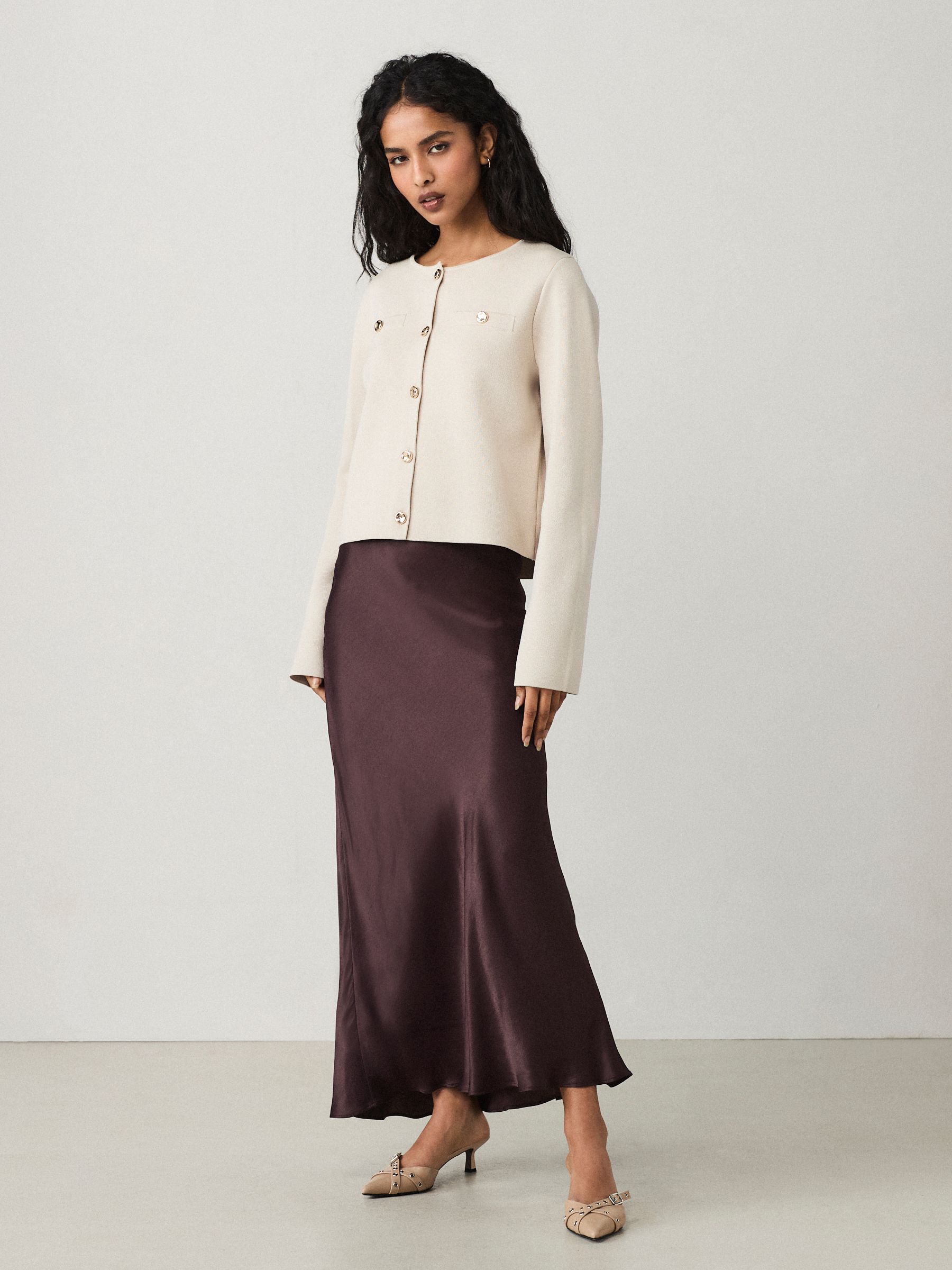 Buy Chocolate Brown Satin Midi Skirt from the Next UK online shop