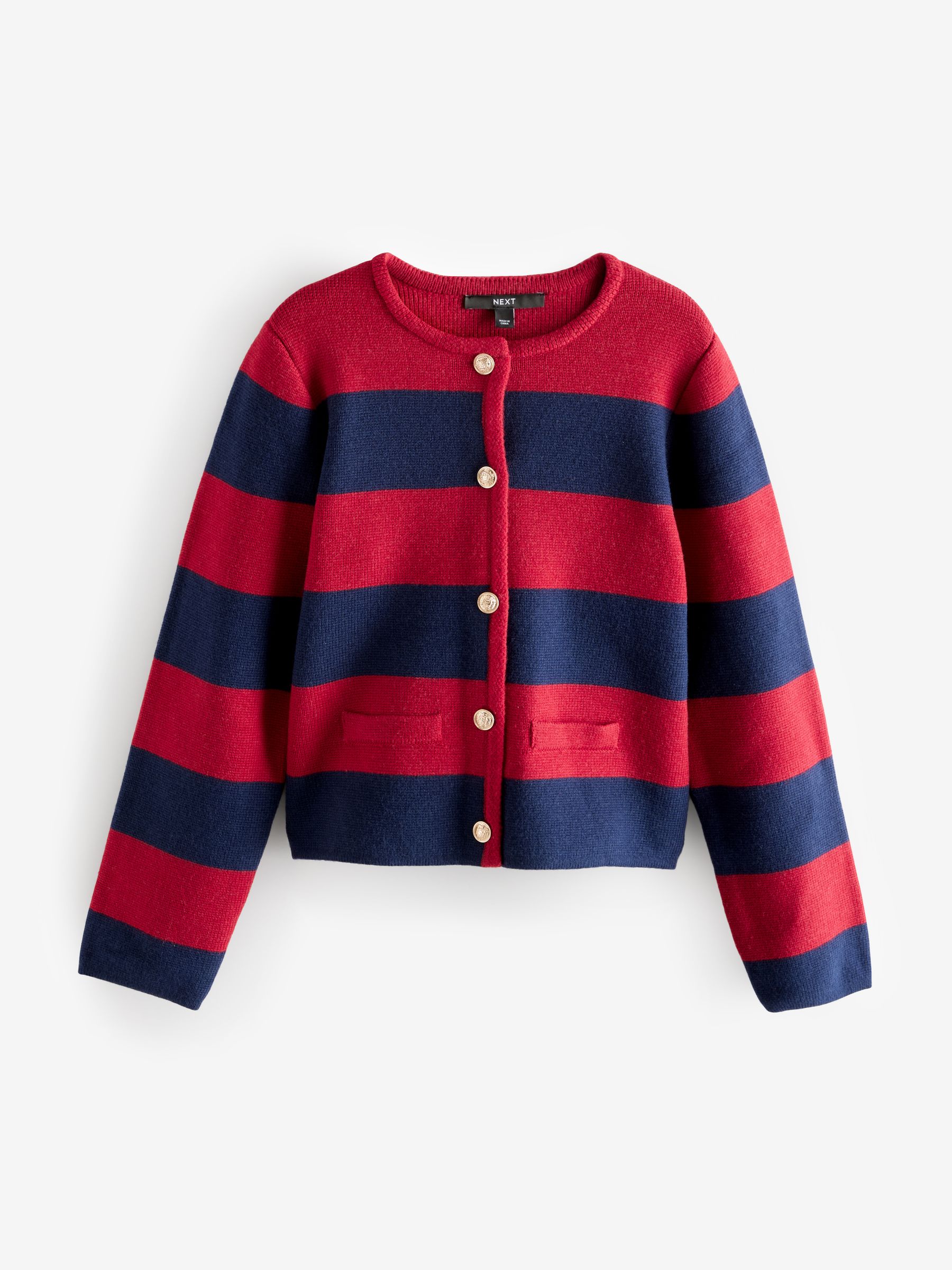 Buy Navy Red Stripe Smart Knitted Button Up Cardigan with Wool from the ...