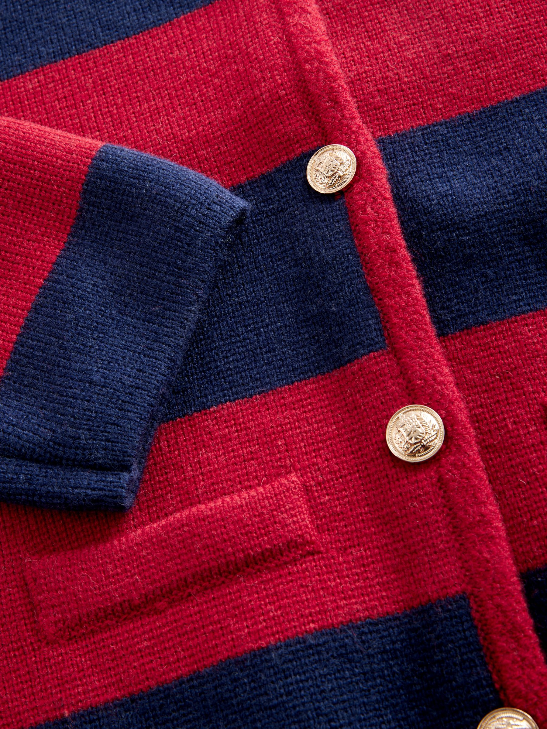 Buy Navy Red Stripe Smart Knitted Button Up Cardigan with Wool from the ...