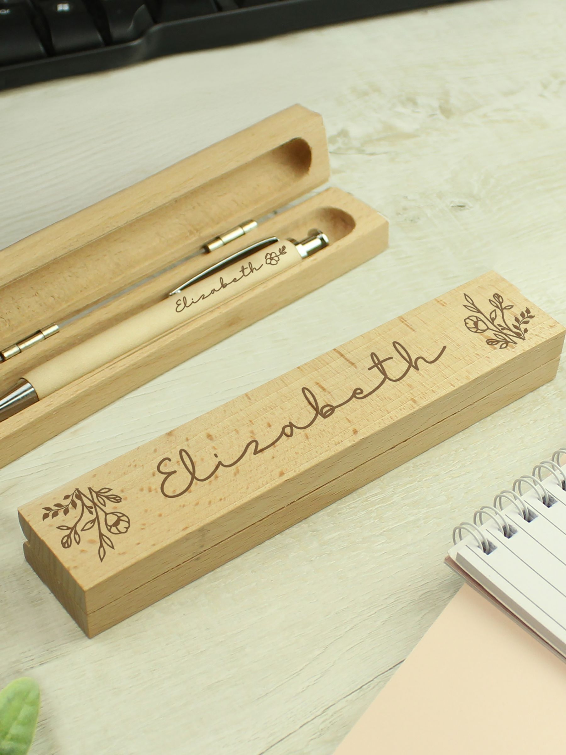 Buy Personalised Floral Wooden Pen & Pencil Box Set by PMC from the ...