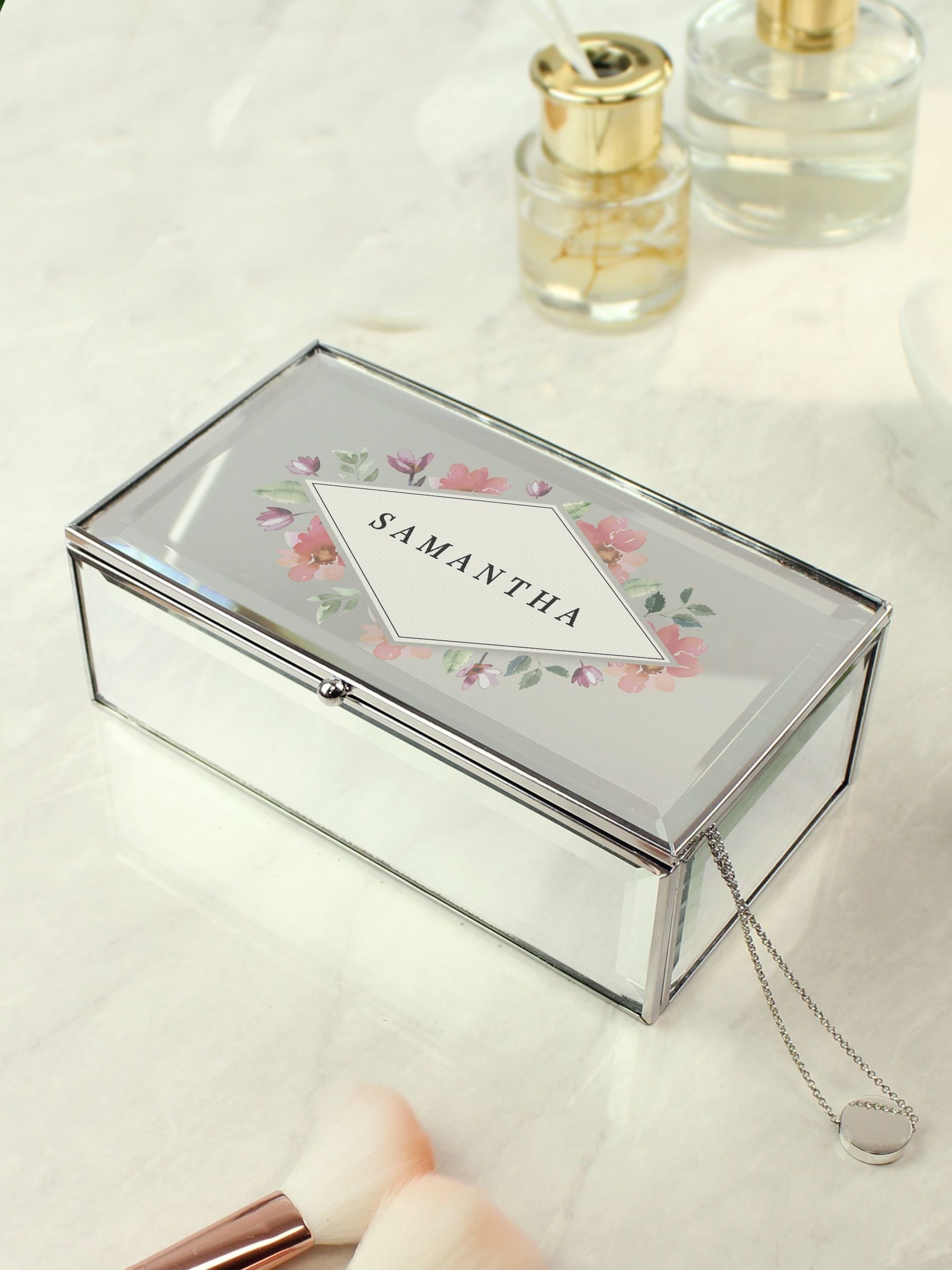Buy Natural Personalised Floral Mirrored Jewellery Box by PMC from the ...