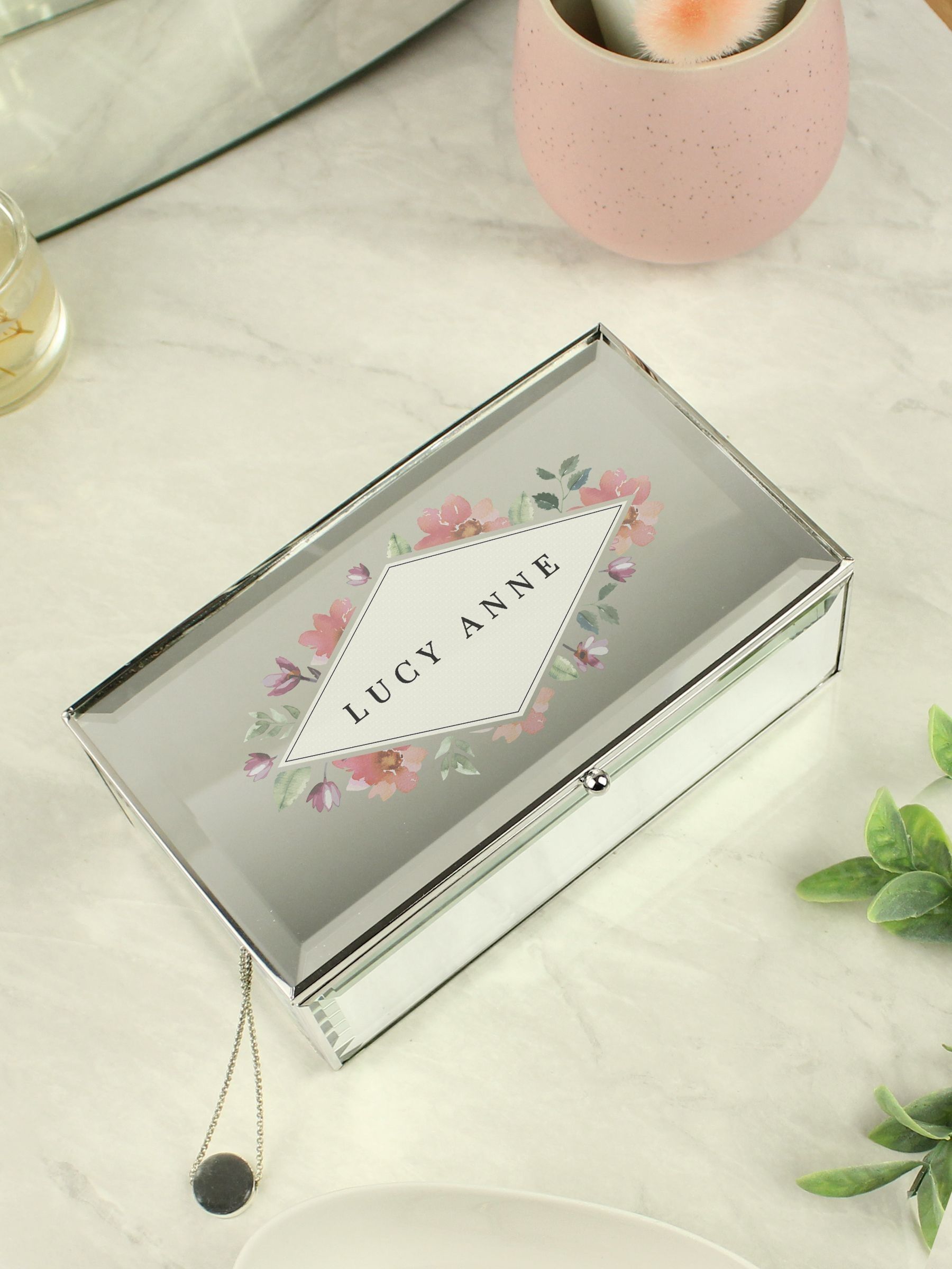 Buy Natural Personalised Floral Mirrored Jewellery Box by PMC from the ...