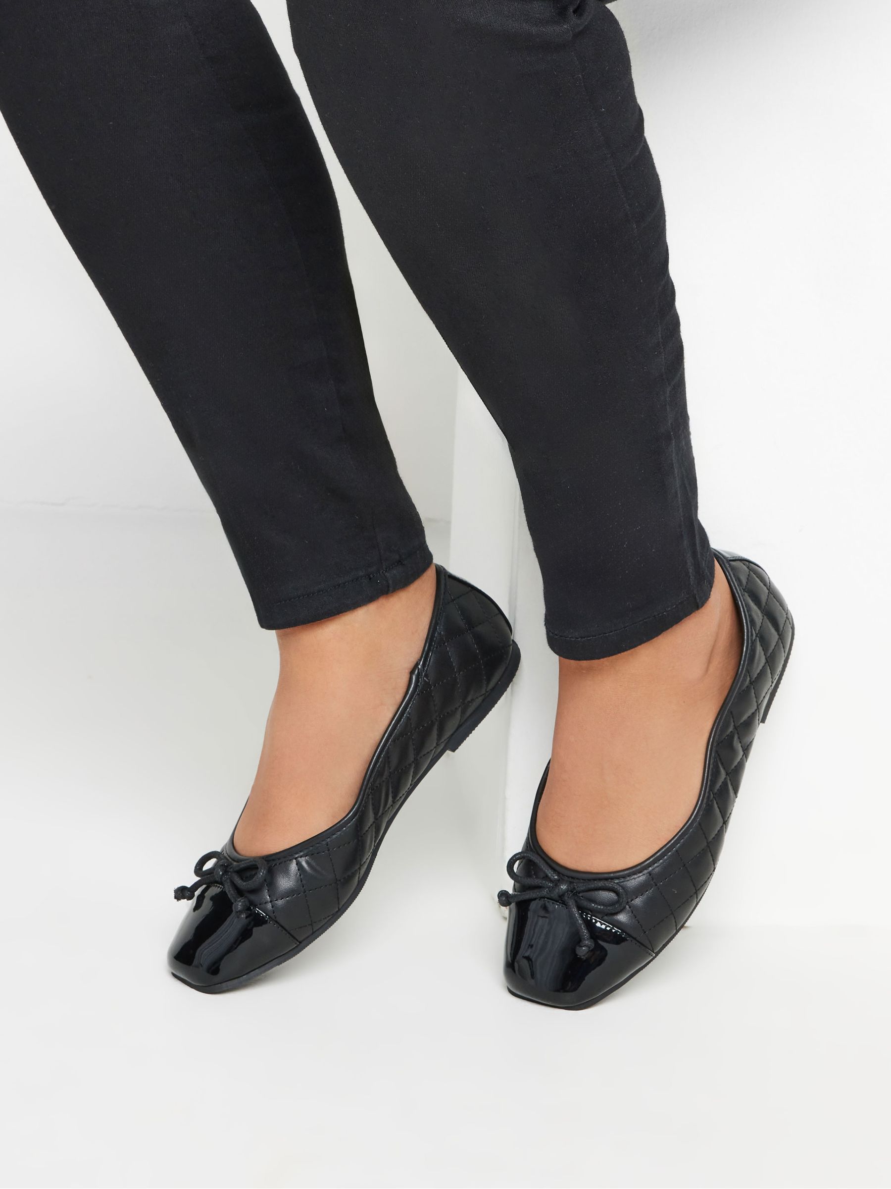 Buy Yours Curve Black Extra Wide Fit Quilted Toe Cap Ballet Pumps from ...