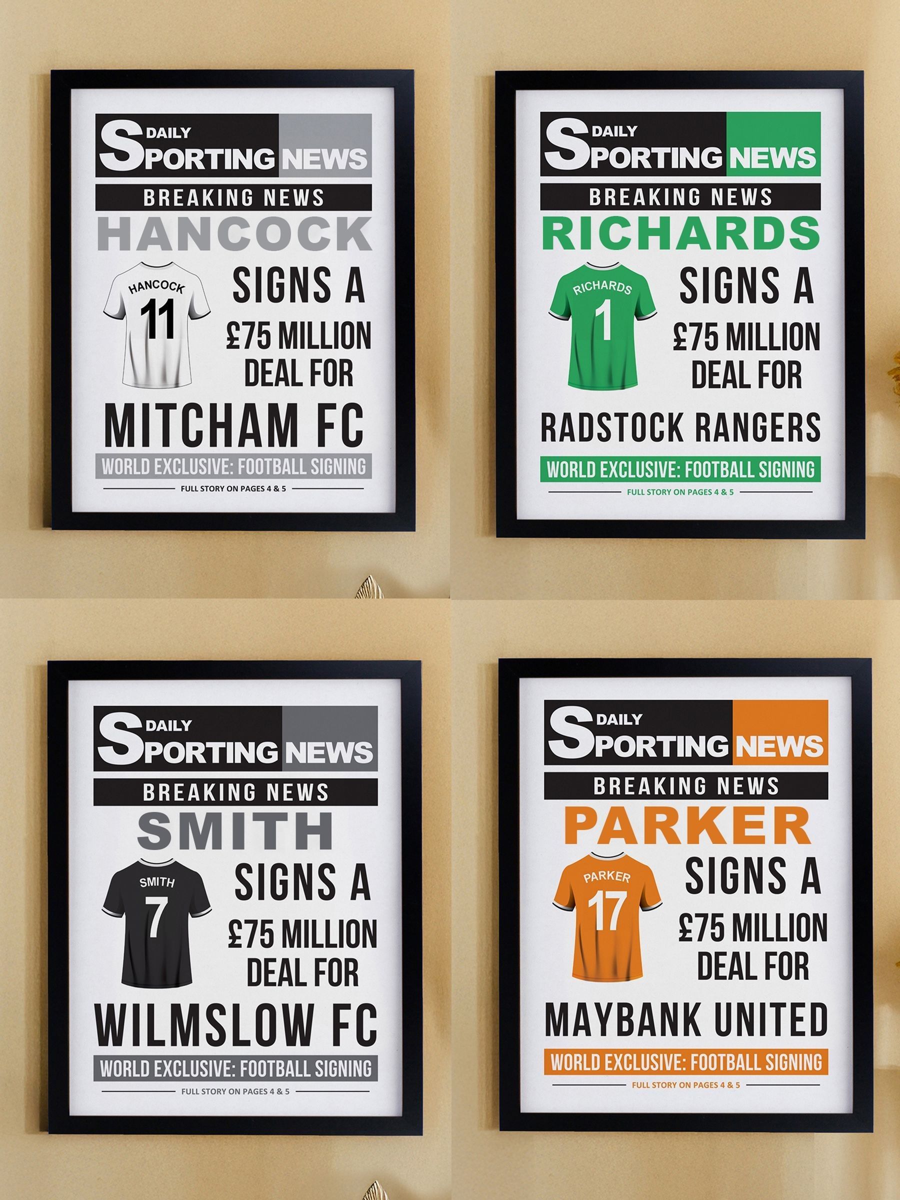 Buy Personalised Football Signing Newspaper Framed Print by PMC from ...