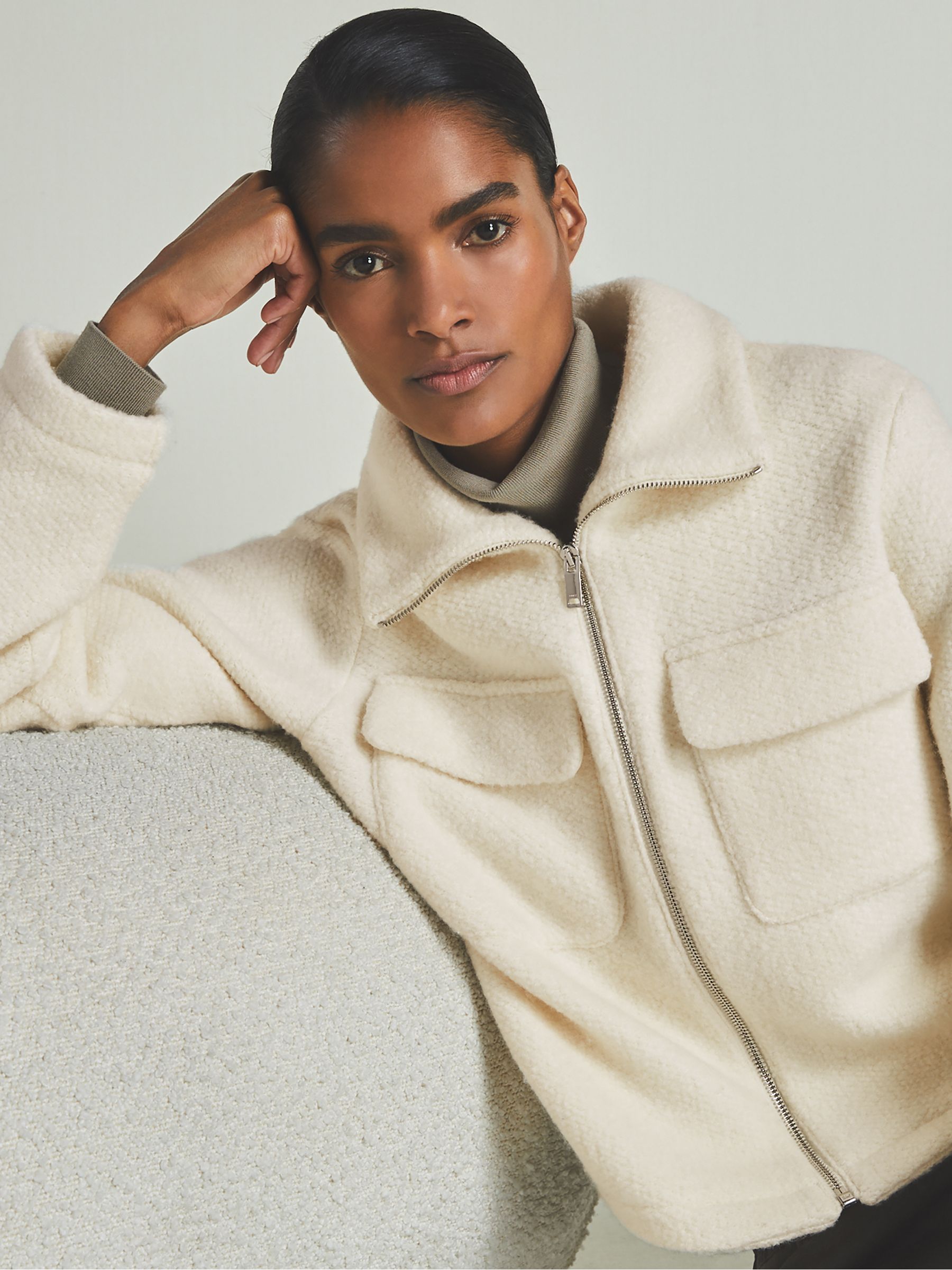 Buy LES 100 CIEL Cream Reiss | Les 100 Ciels Textured Wool Jacket from ...
