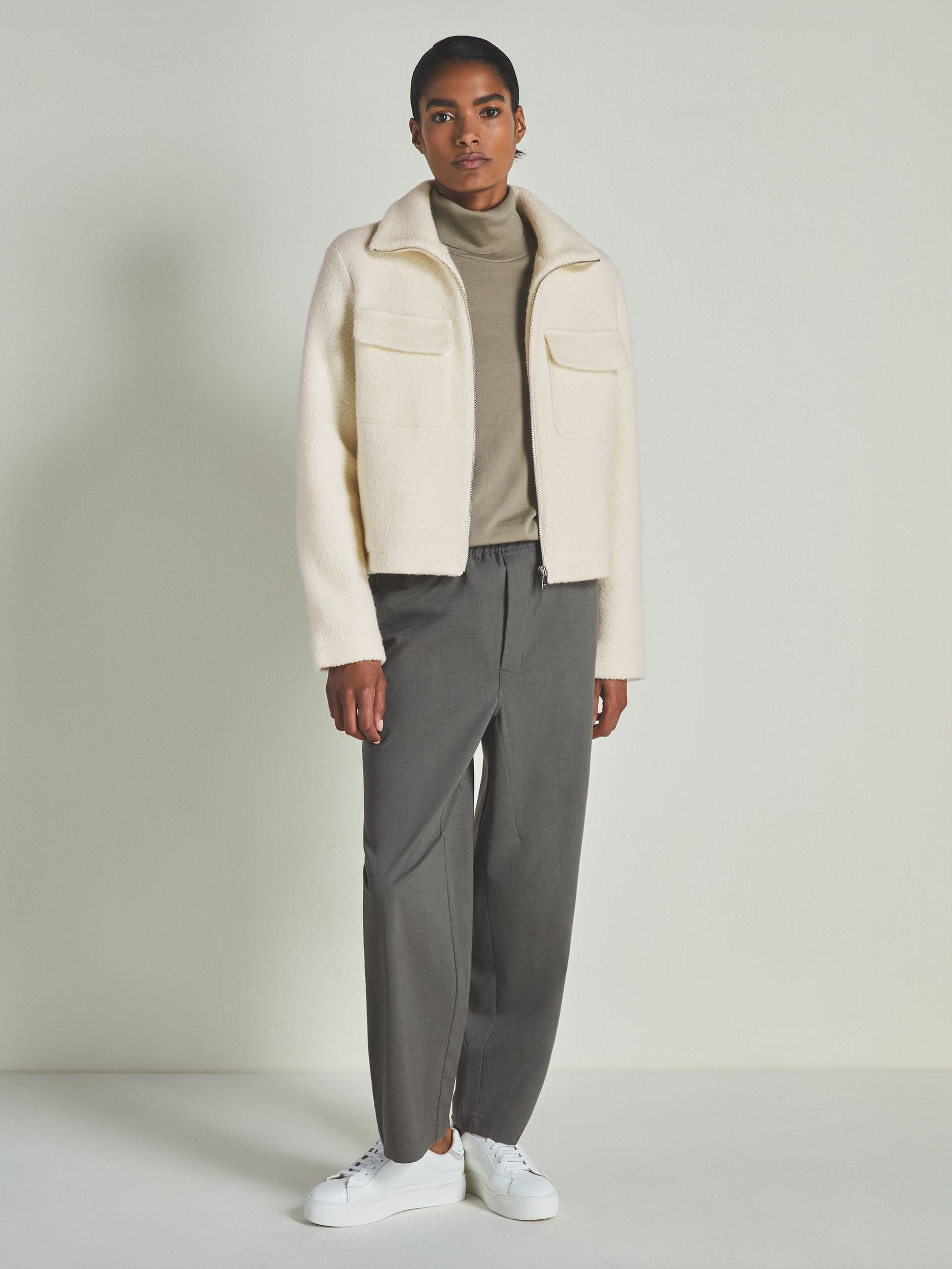 Buy LES 100 CIEL Cream Reiss | Les 100 Ciels Textured Wool Jacket from ...