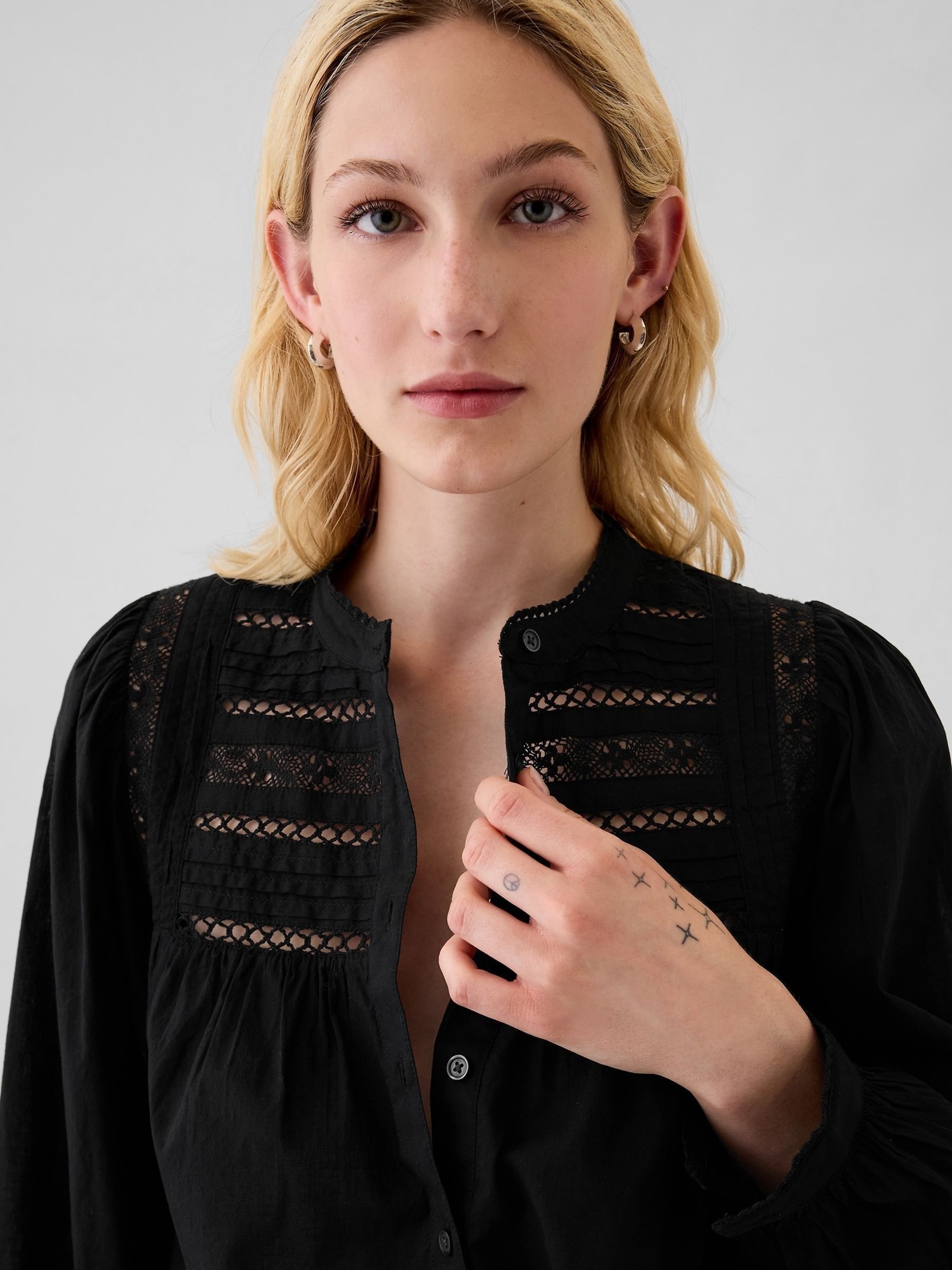 Buy Gap Black Lace-Trim Long Sleeve Blouse from the Next UK online shop