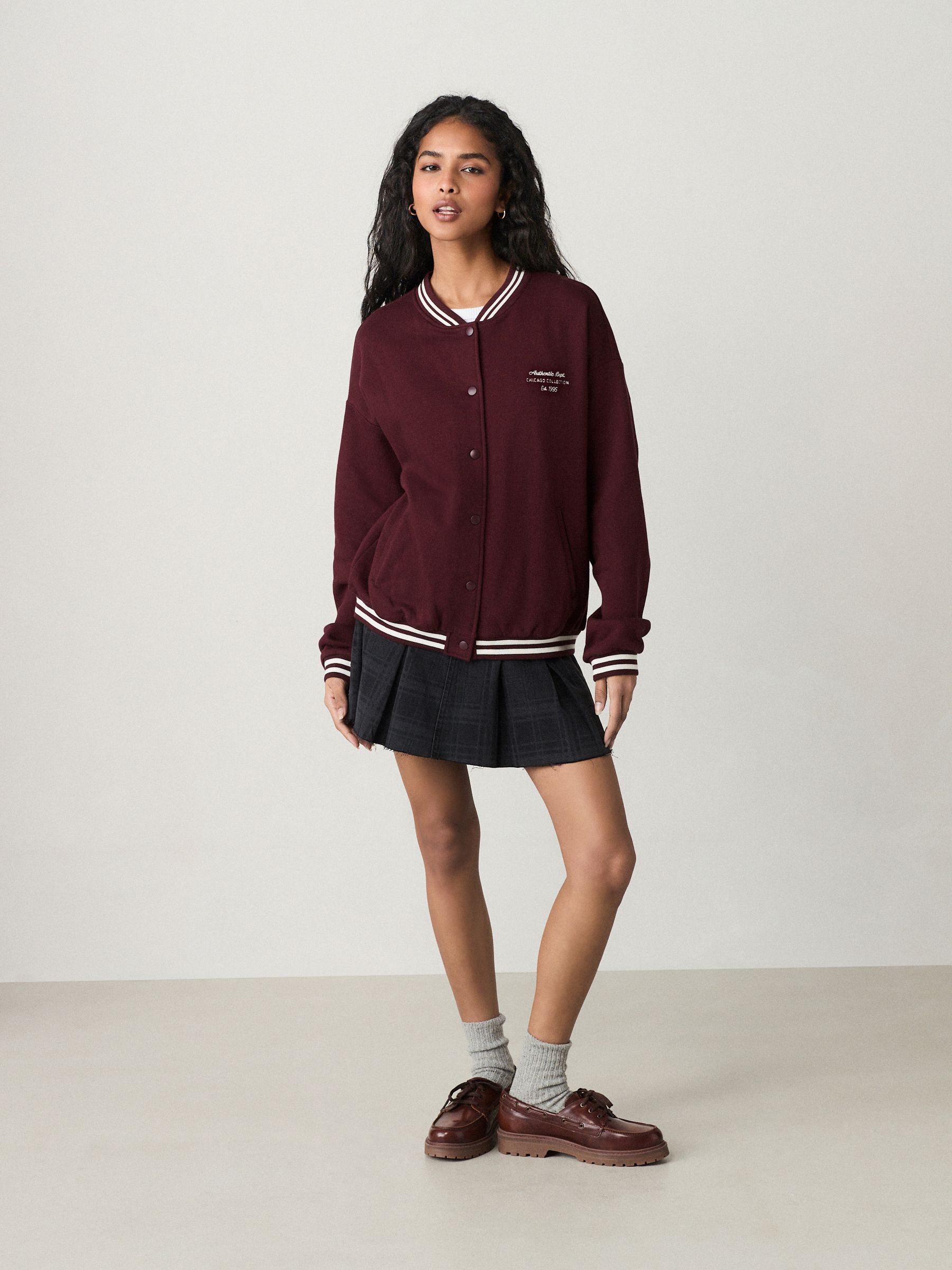 Buy Burgundy Red Chicago Slogan Back Graphic Baseball Letterman Varsity ...