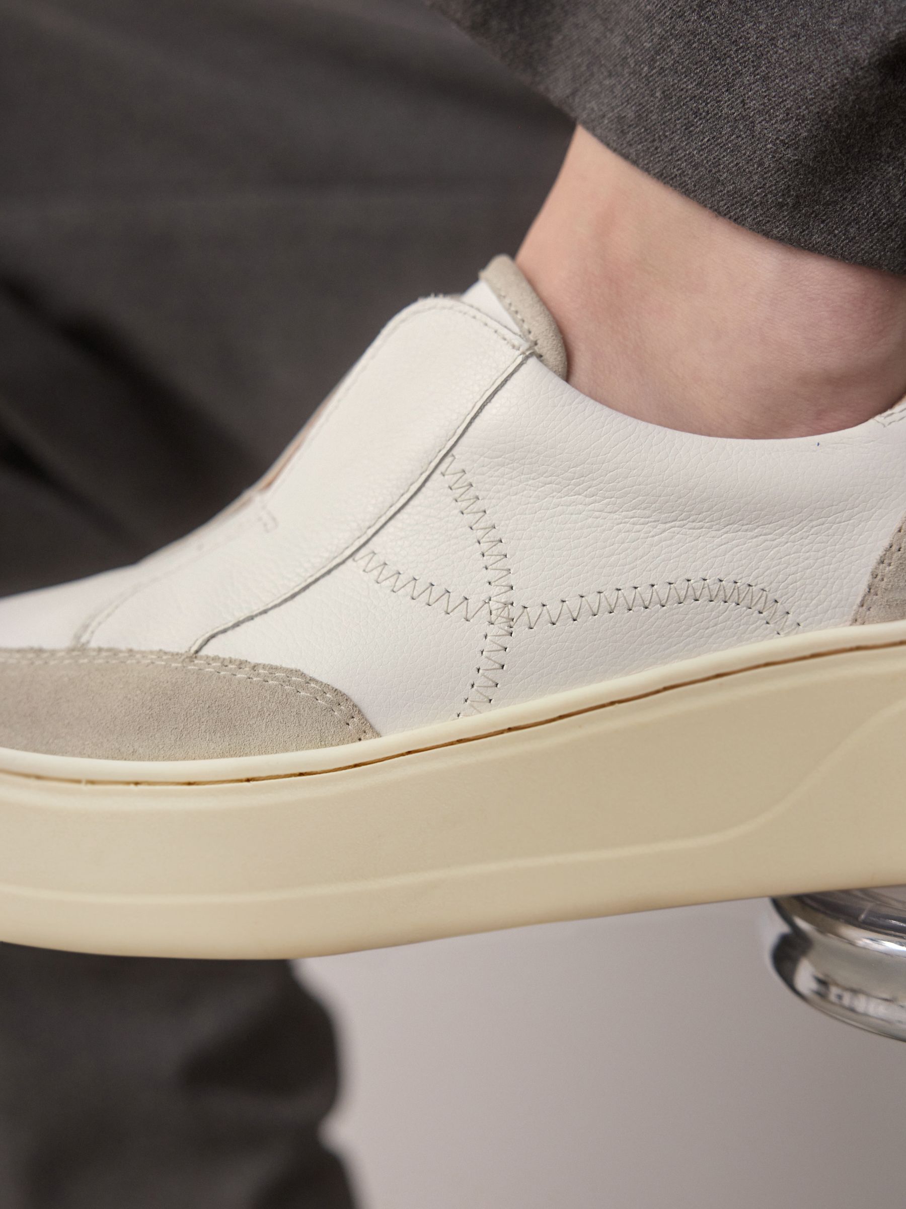 Buy White Slip On Signature Leather Chunky Wedge Platform Trainers from ...