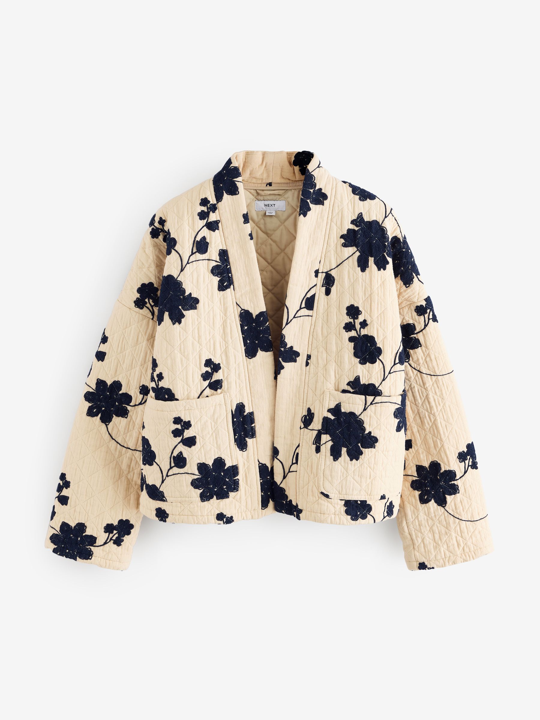 Buy Ecru/Navy Quilted Embroided Jacket from the Next UK online shop