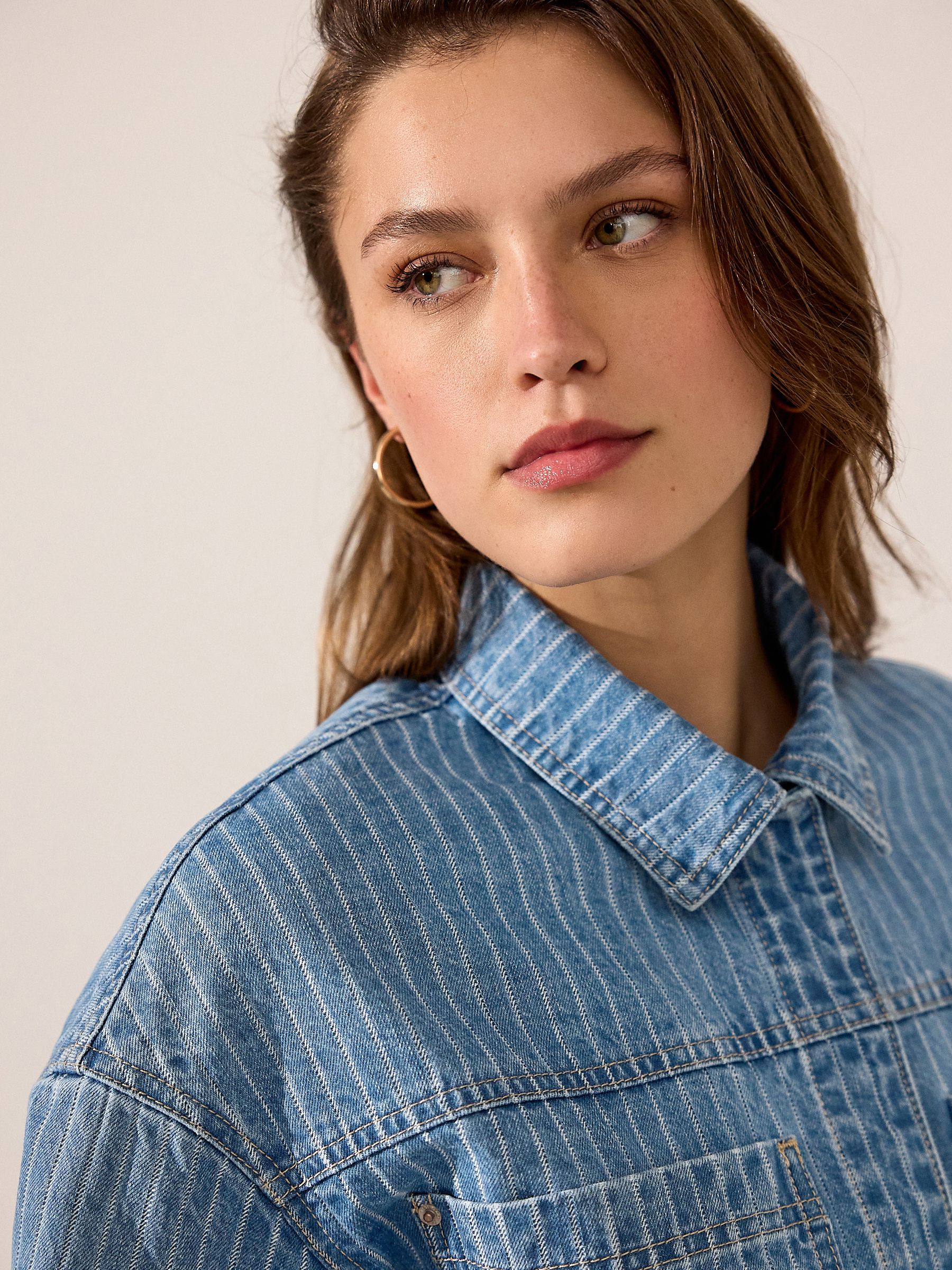 Buy Mid Blue 100% Cotton Stripe Denim Shacket from the Next UK online shop