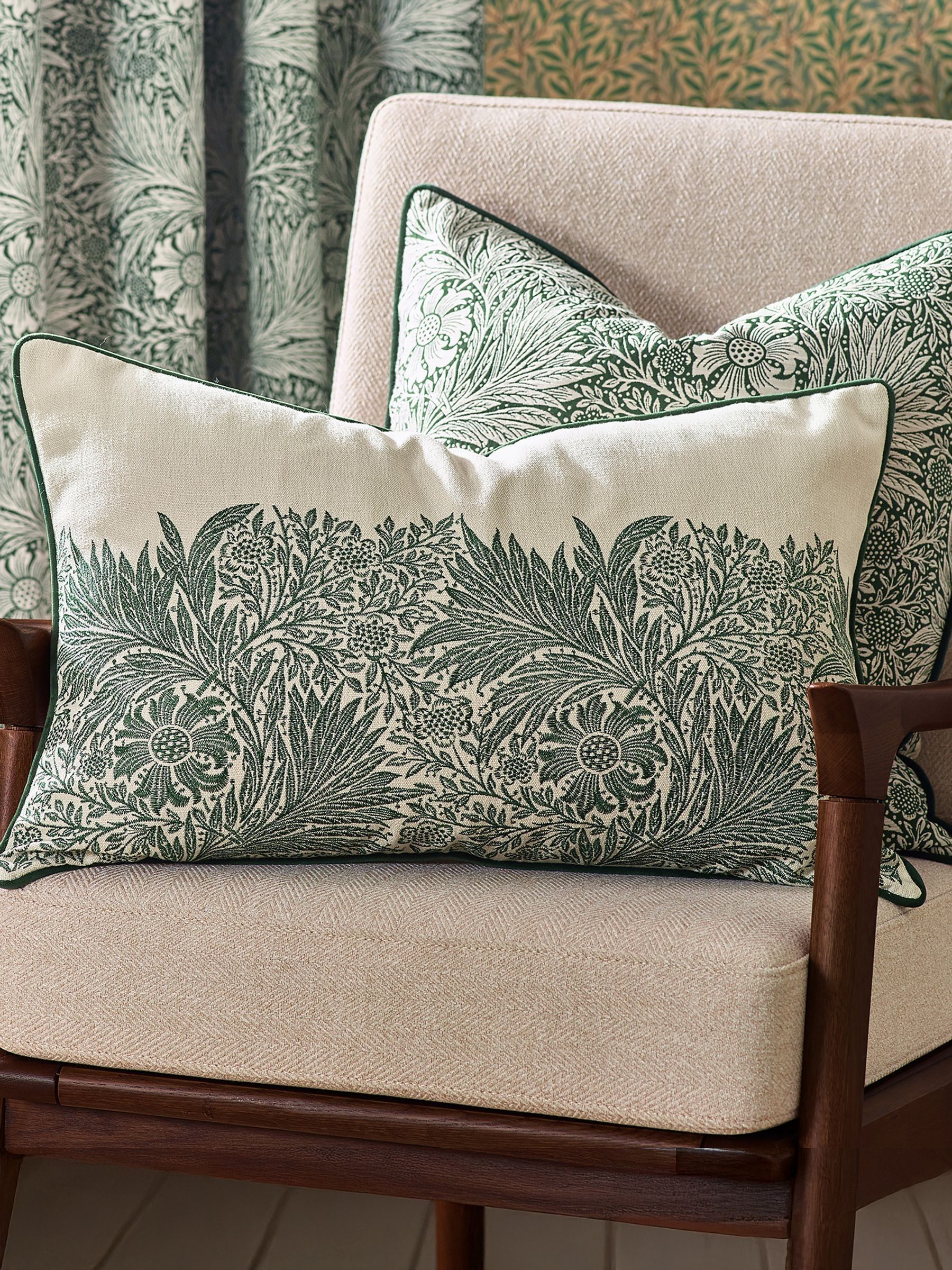 Buy Morris & Co. Leaf Green Marigold Embroidered Piped Cushion from the ...