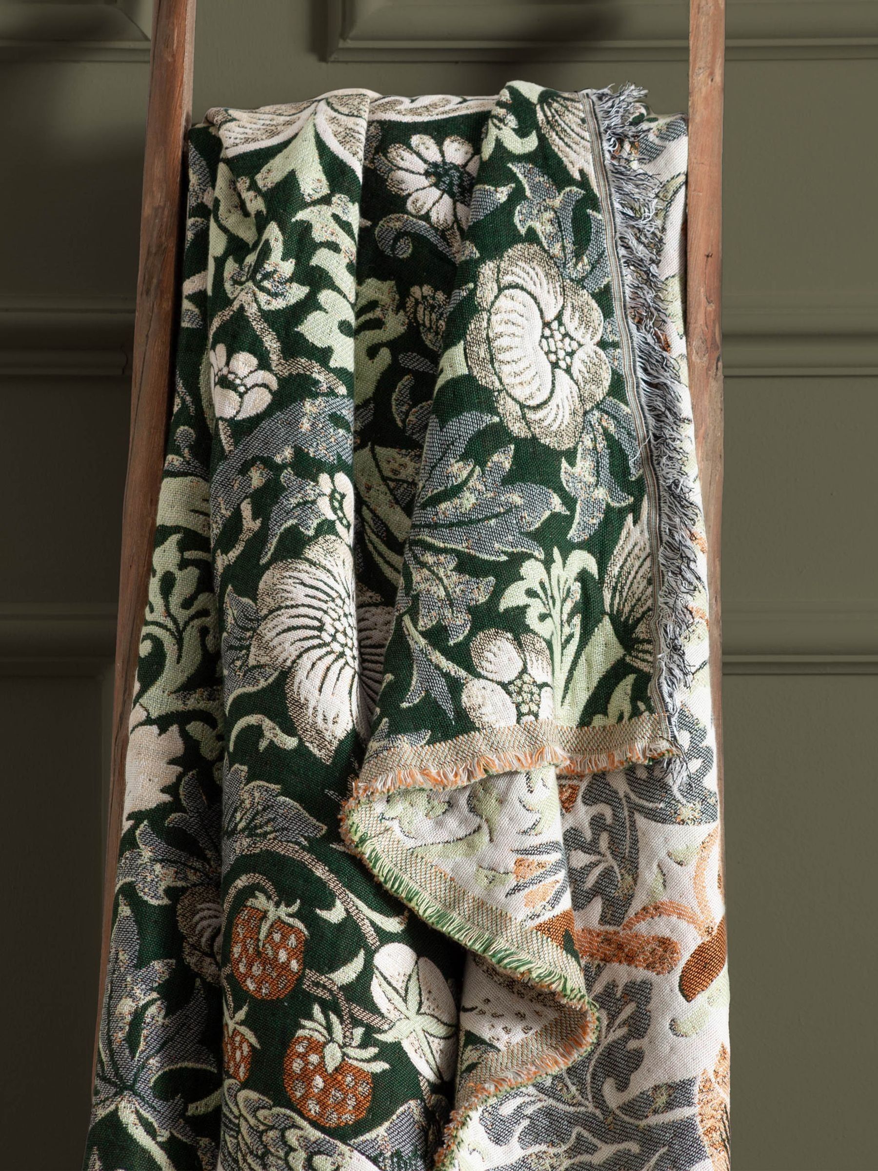 Buy Morris & Co Green Strawberry Thief Jacquard Multi Layer Throw from ...