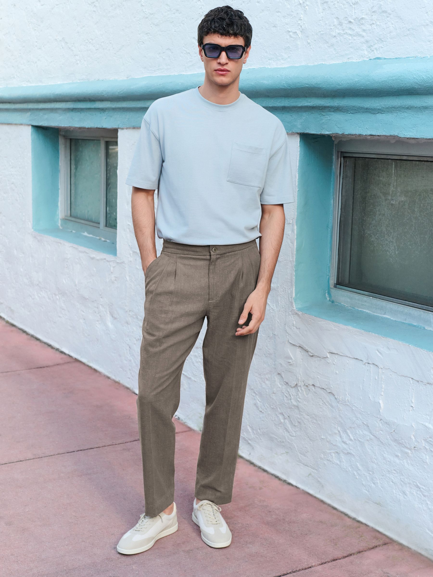 Buy Mushroom Brown Smart Linen Look Trousers With Internal Drawcord ...