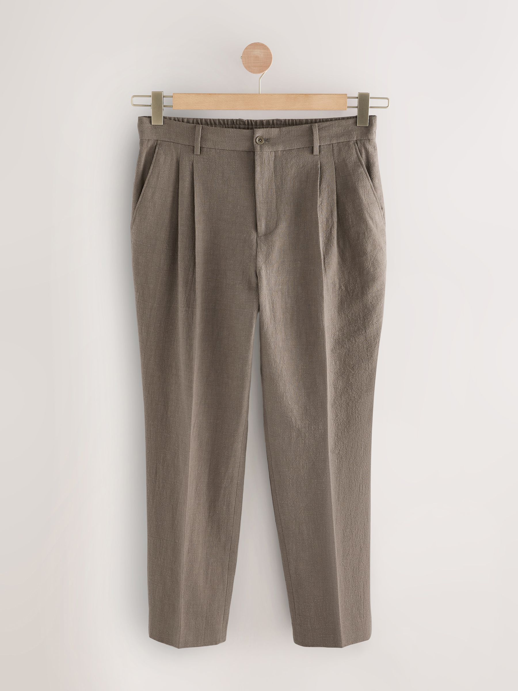 Buy Mushroom Brown Smart Linen Look Trousers With Internal Drawcord ...