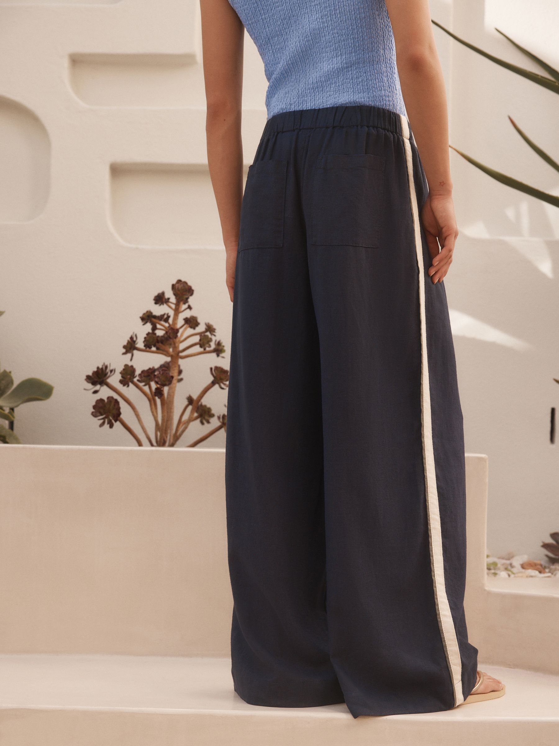 Buy Navy Side Stripe Wide Leg Linen Rich Trousers from Next Mauritius