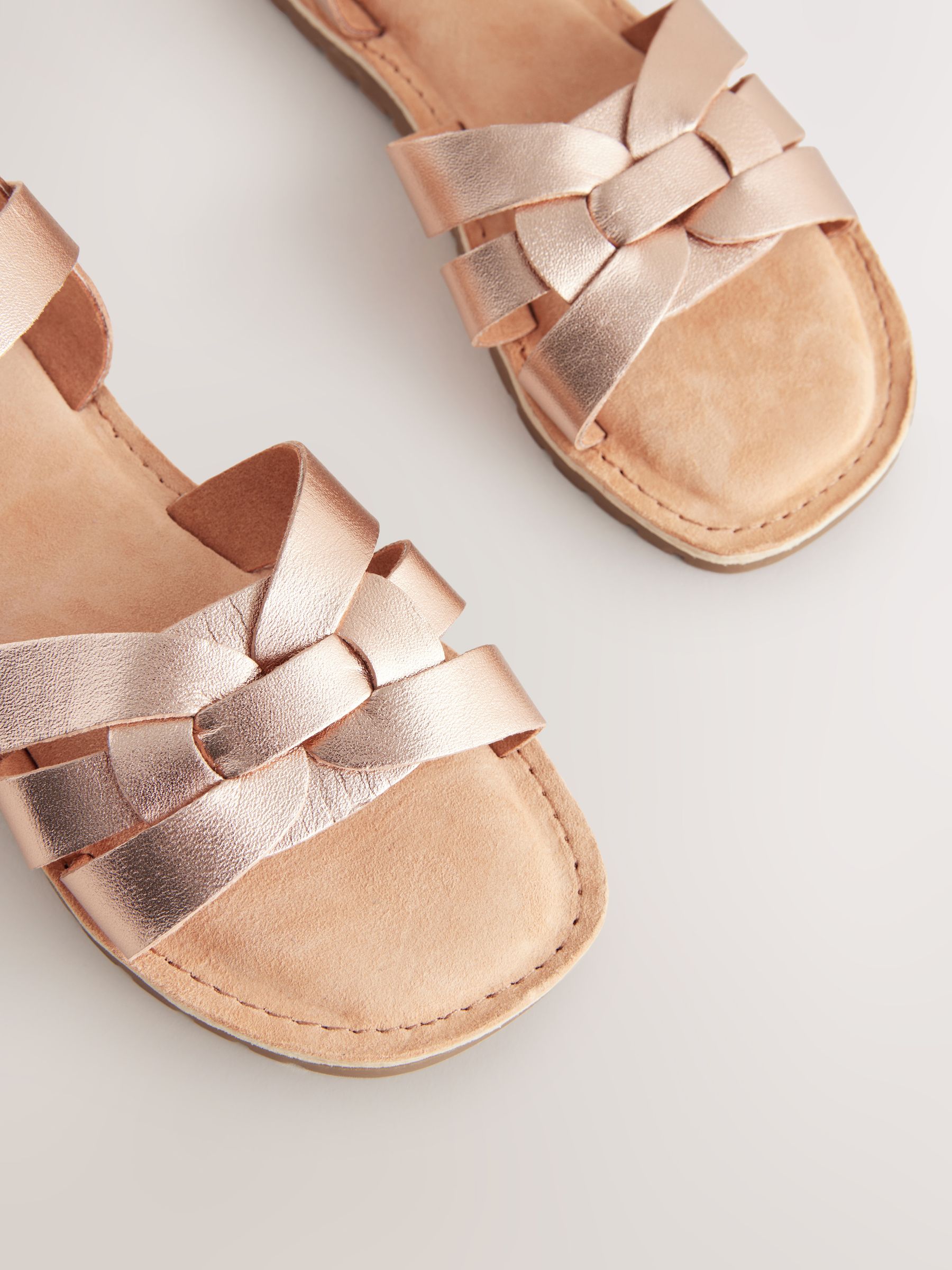 Buy Rose Gold Wide Fit (G) Leather Woven Sandals from the Next UK ...