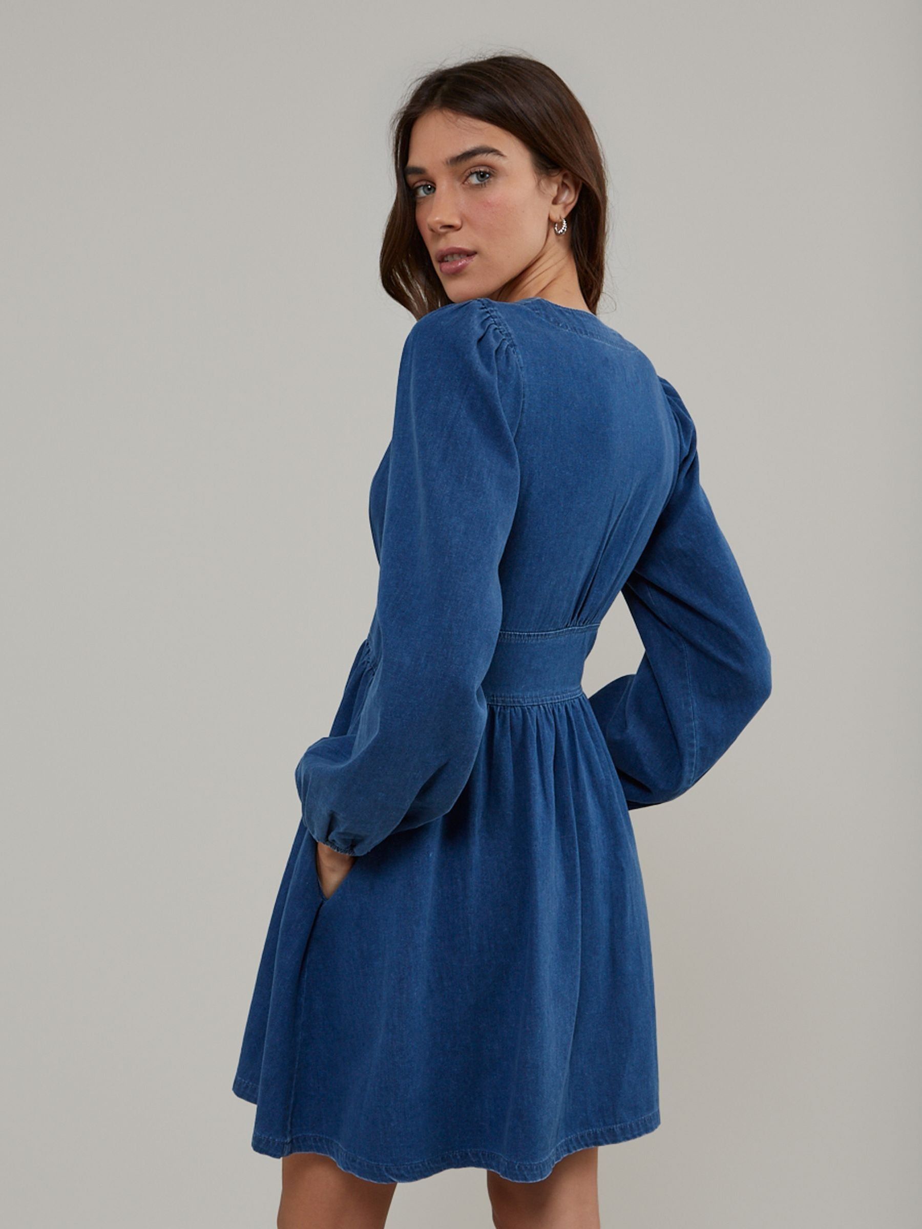 Buy Nobodys Child Blue Denim Embroidered Starlight Mini Dress from the ...
