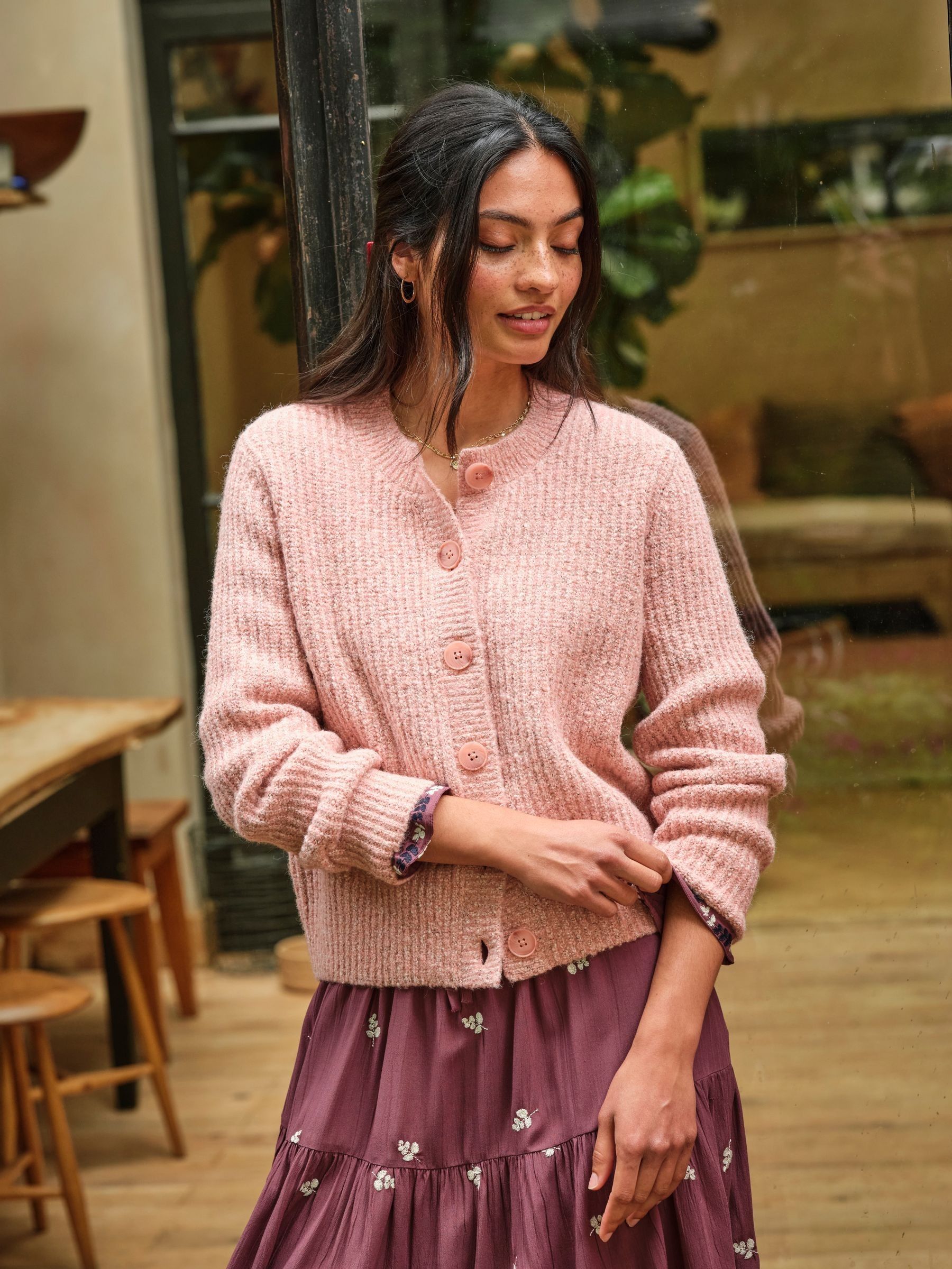 Buy FatFace Faye Rose Pink Ribbed Crew Neck Knitted Cardigan from Next USA