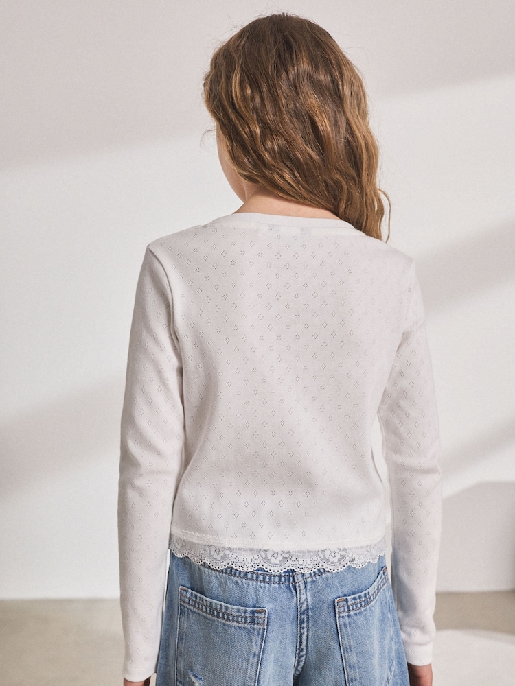 Buy White Pointelle Lace Trim Long Sleeve Rib Top (3-16yrs) from Next ...