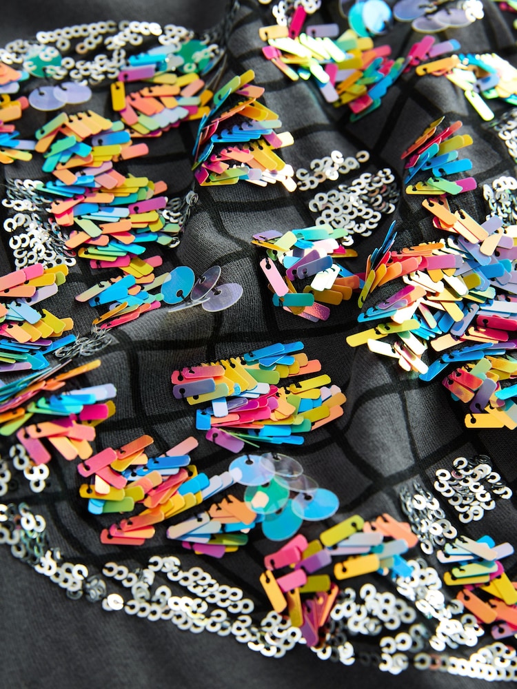 Buy Charcoal Grey Heart - Long Sleeve Sequin Top (3-16yrs) from Next ...