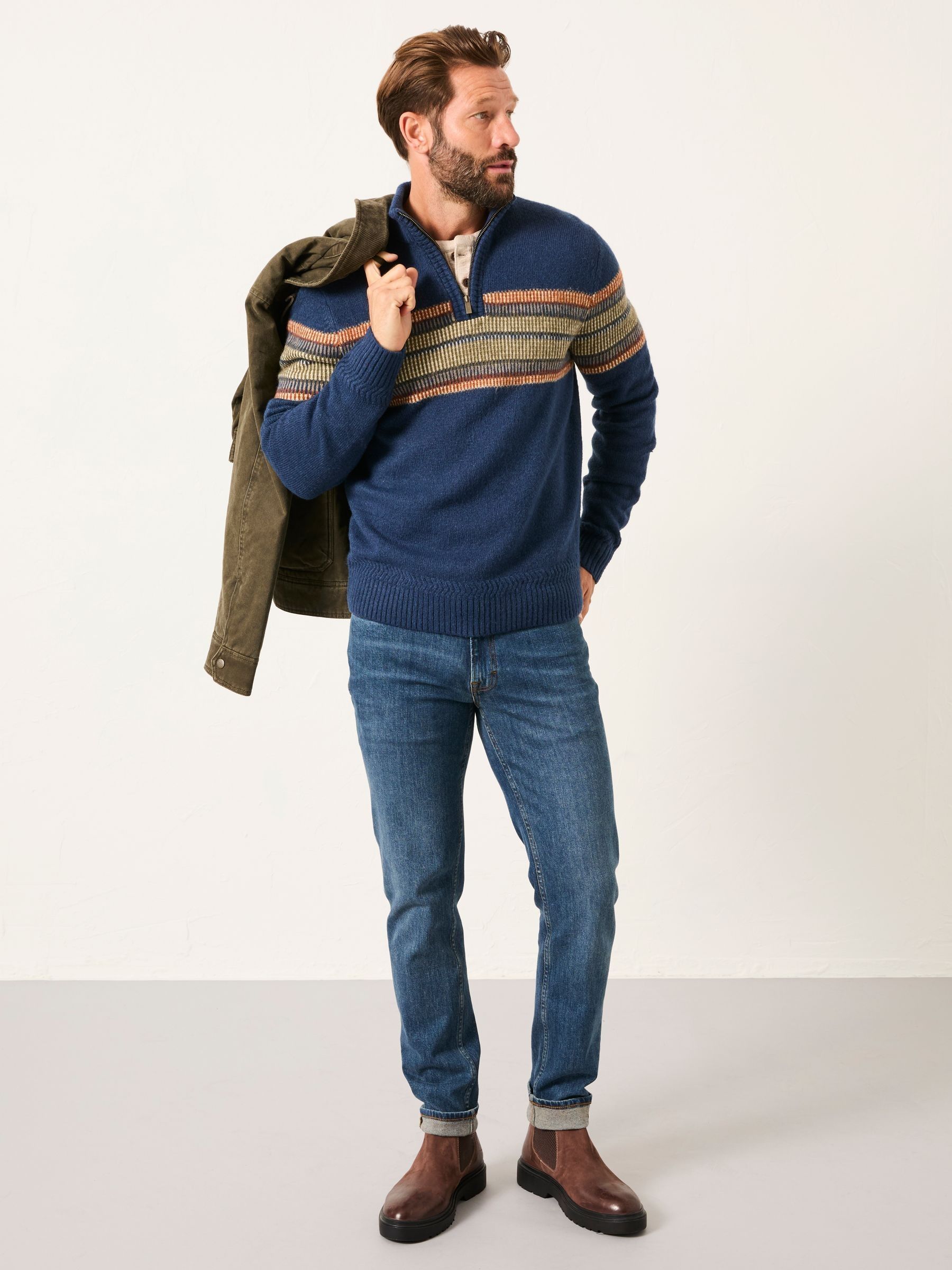 Buy FatFace Runswick Navy Half Zip Neck Knitted Jumper from Next Cyprus