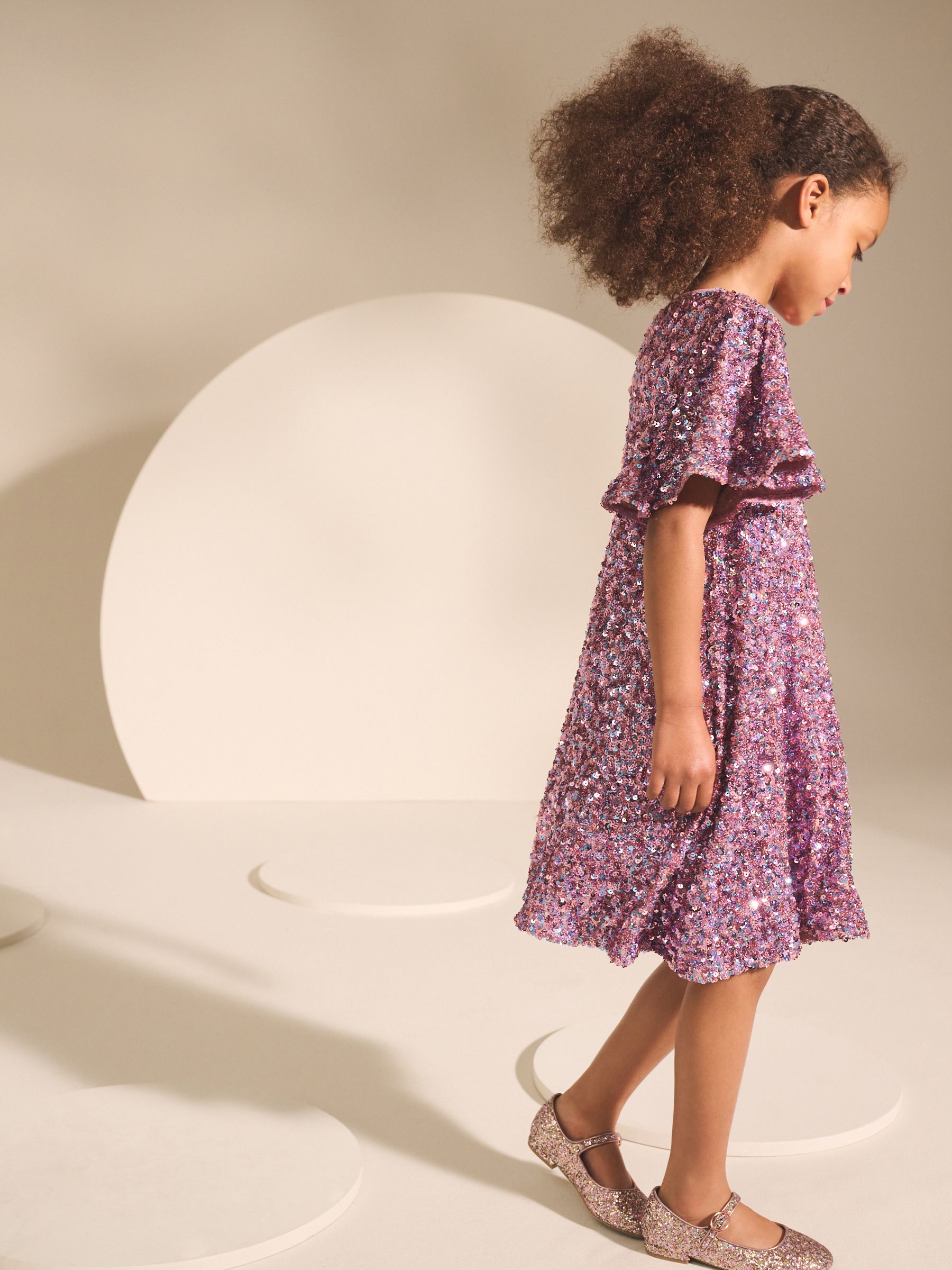 Buy Dusky Pink Angel Sleeve Sequin Party Dress (3-16yrs) from the Next ...