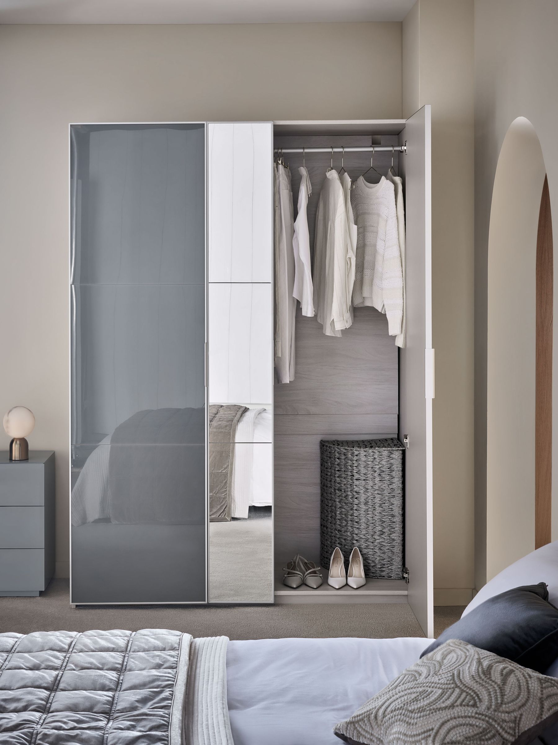 Buy Mid Grey Sloane Glass Triple Semi Fitted Wardrobe from the Next UK ...
