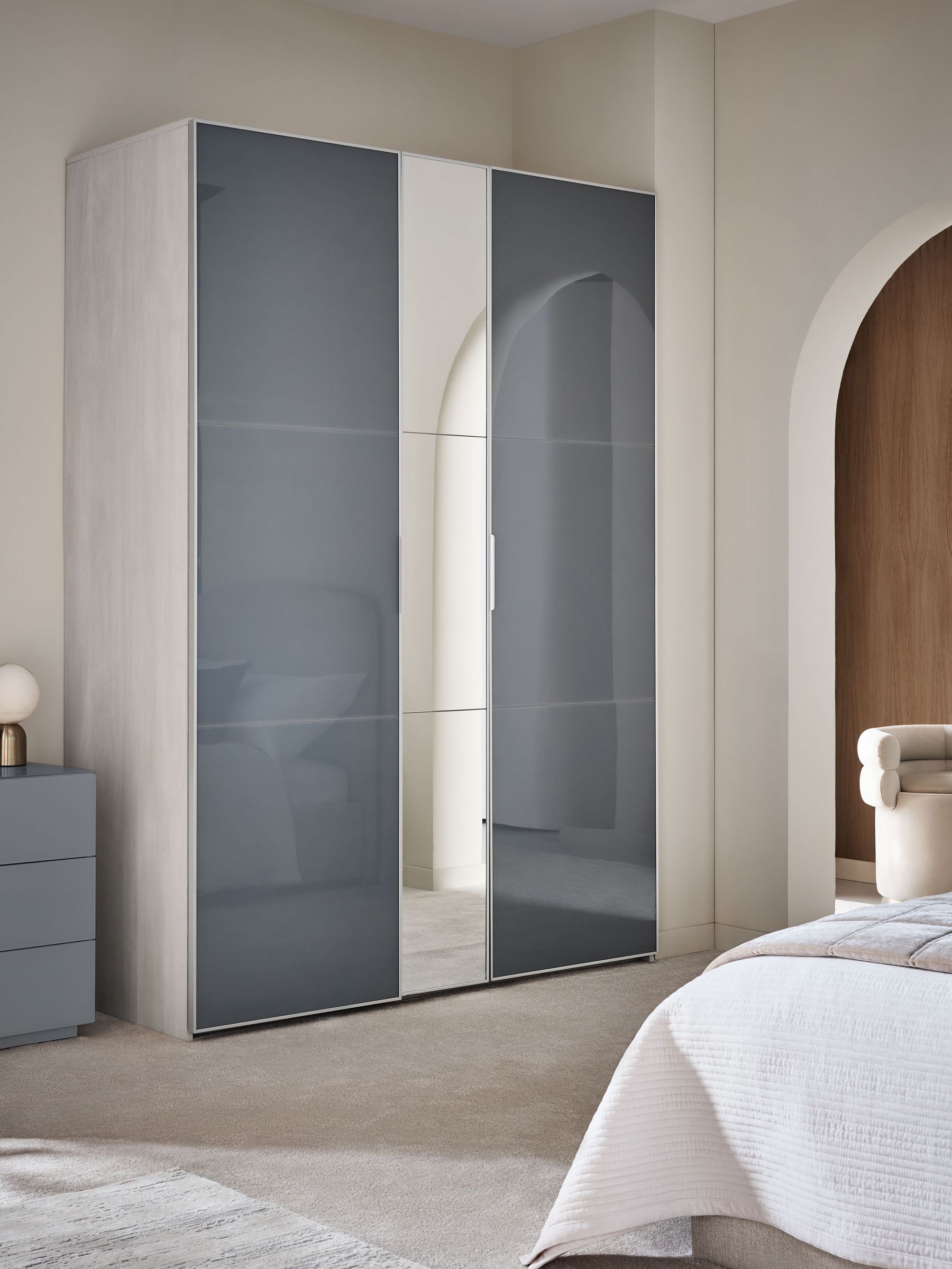 Buy Mid Grey Sloane Glass Triple Semi Fitted Wardrobe from the Next UK ...