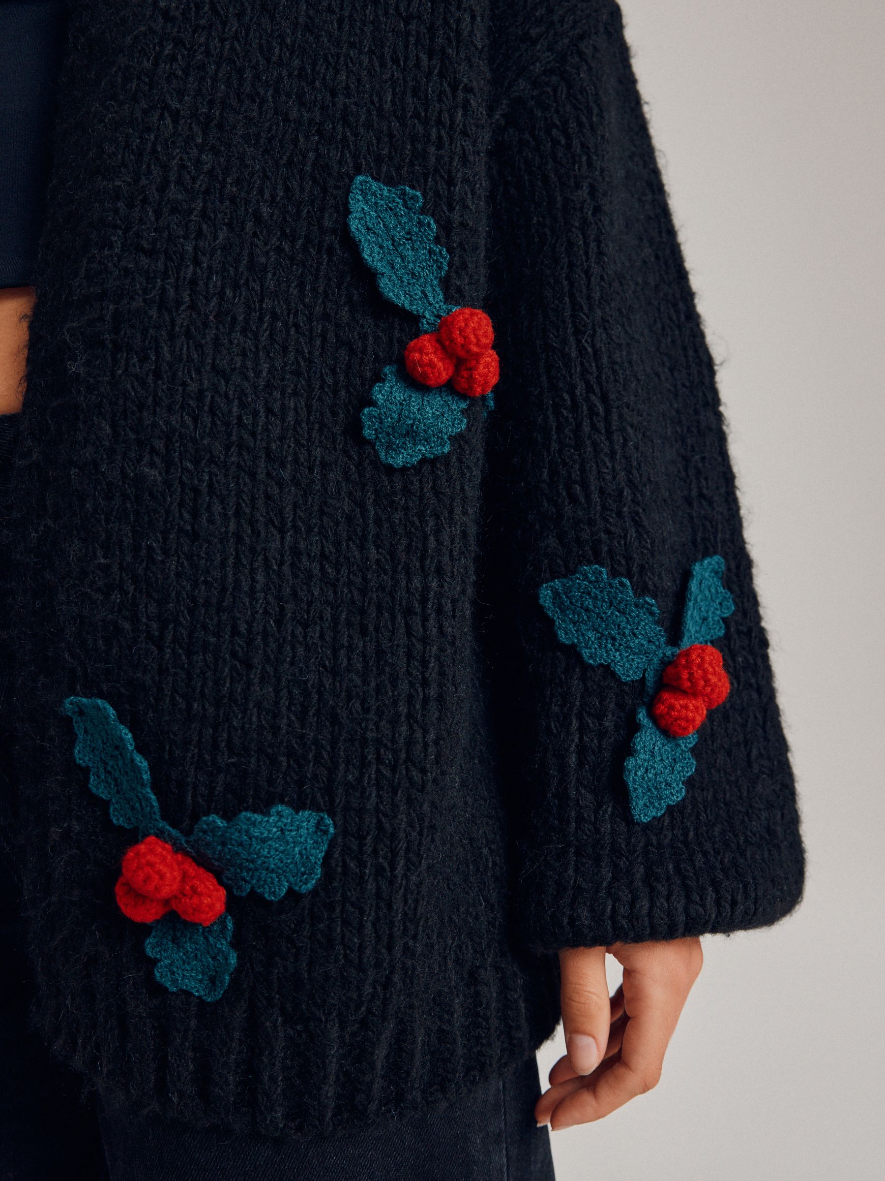 Buy Black 3D Holly Chunky Christmas Cardigan from Next Ireland