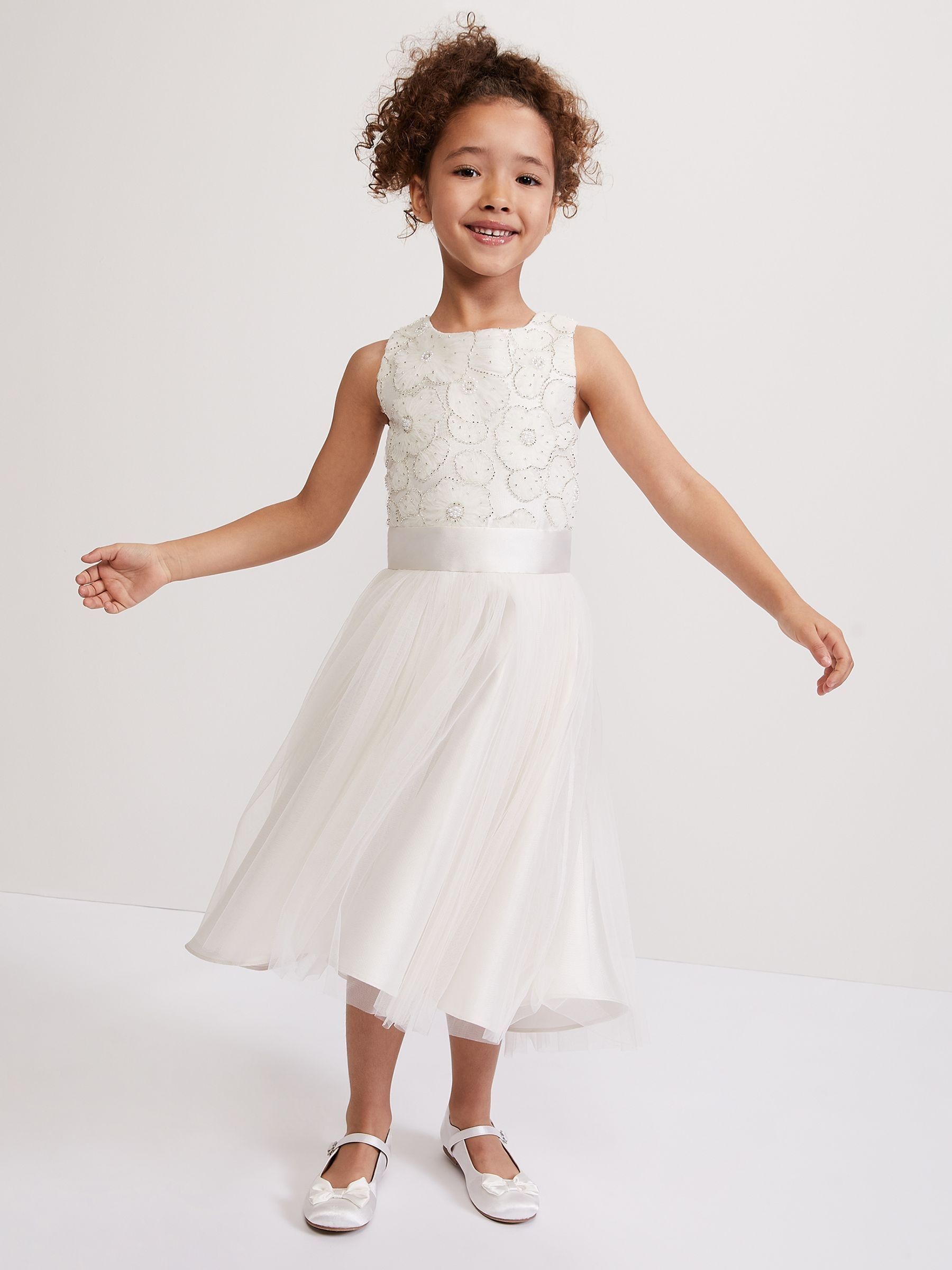 Buy Phase Eight White Iris Beaded Satin Fit And Flare Dress from the ...