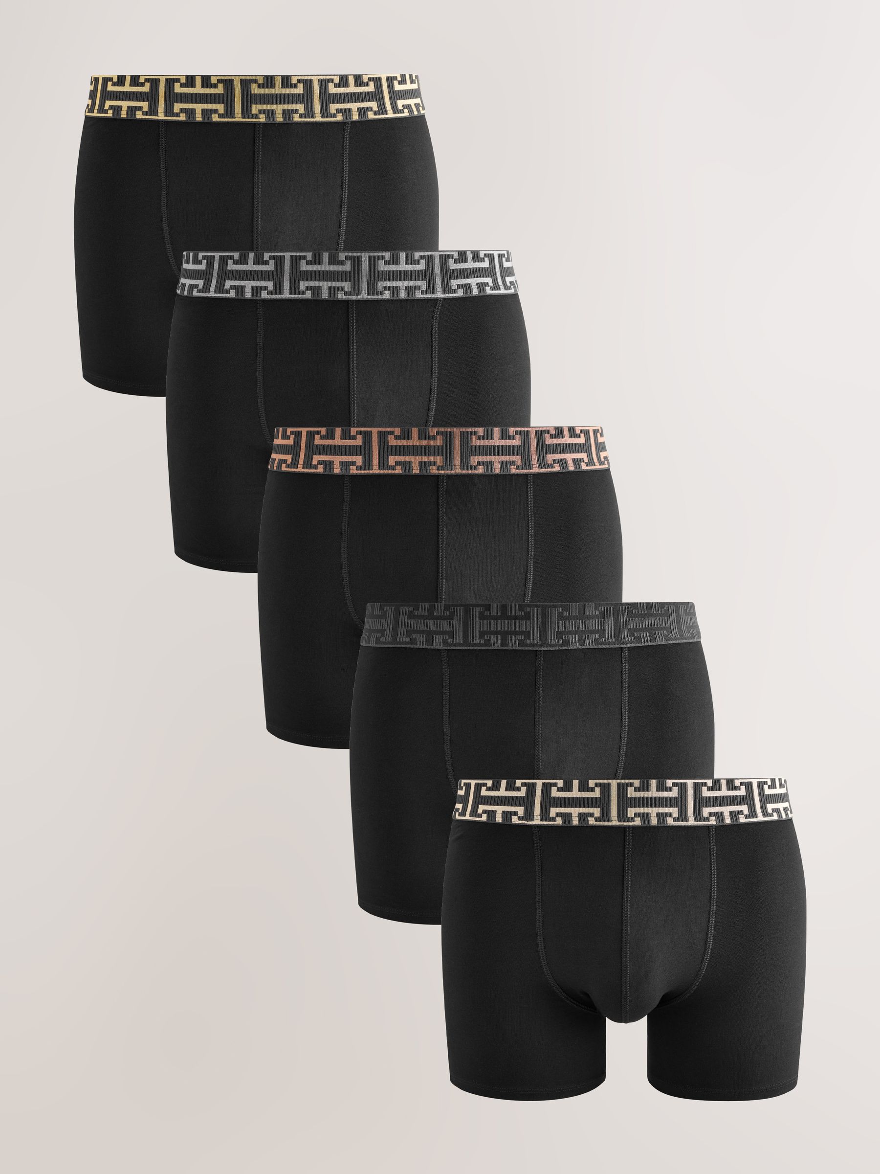 Buy Black Mixed Metallic Pattern Waistband Trunks Boxers 5 Pack from ...