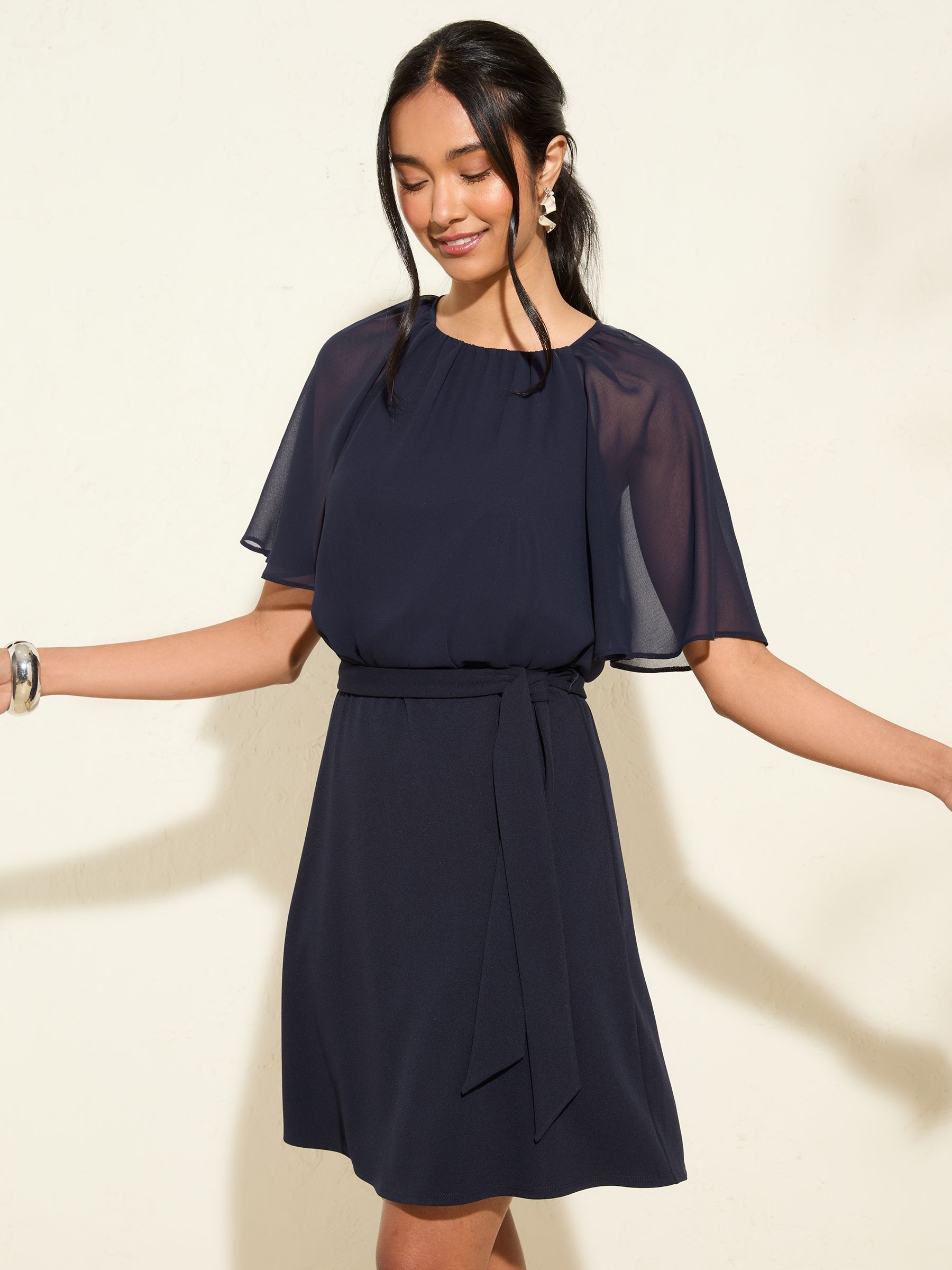 Buy Friends Like These Navy Blue Petite Scuba Chiffon Flutter Sleeve Mini Dress from Next Egypt
