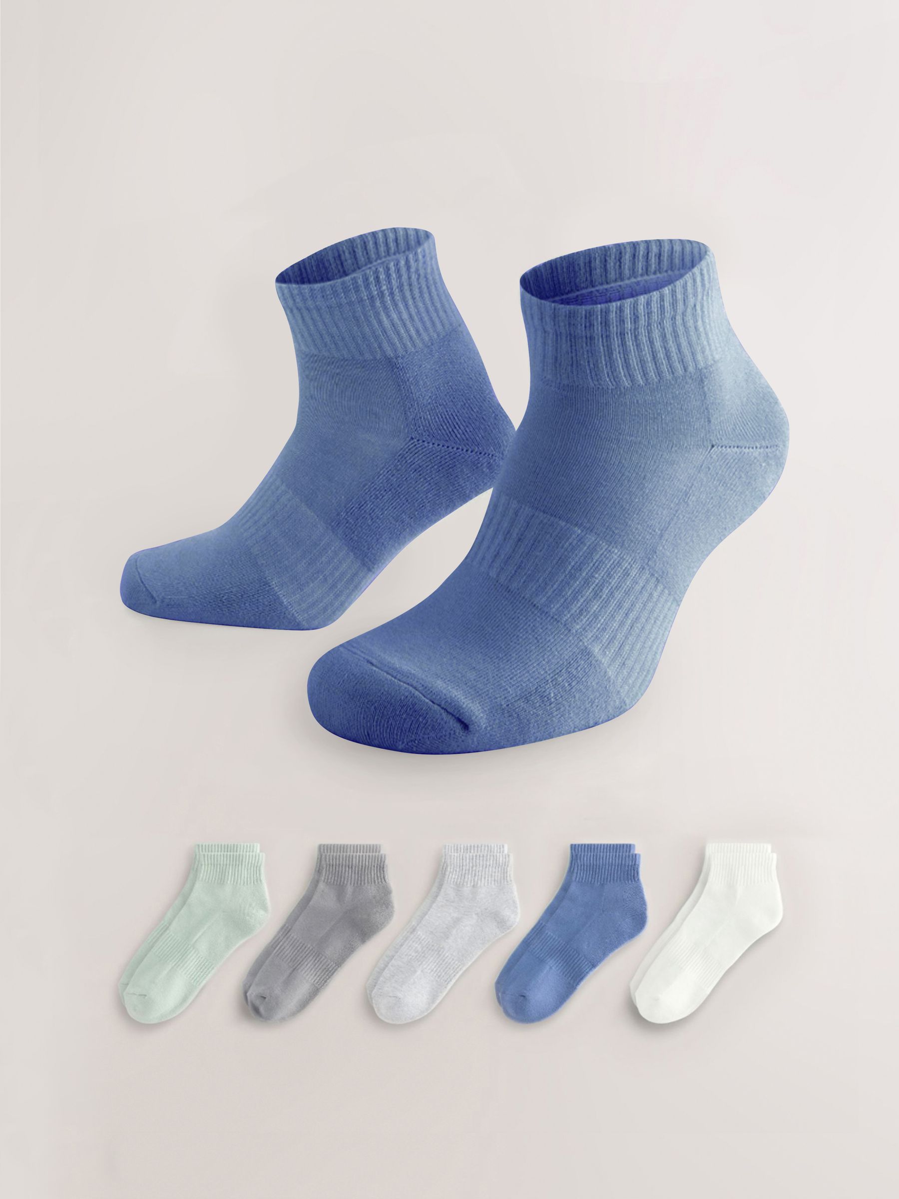 Buy Blue/Grey 5 Pack Cushioned Mid Trainer Socks from the Next UK ...