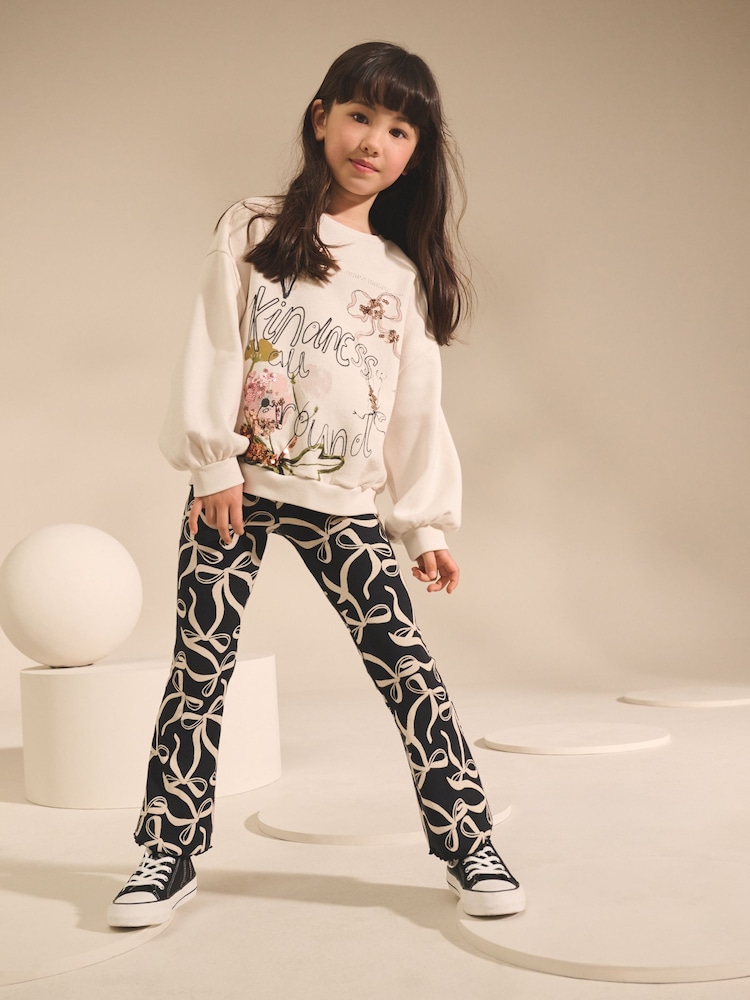 Buy Black/White Bow - Rib Flare Leggings (3-16yrs) from Next Germany