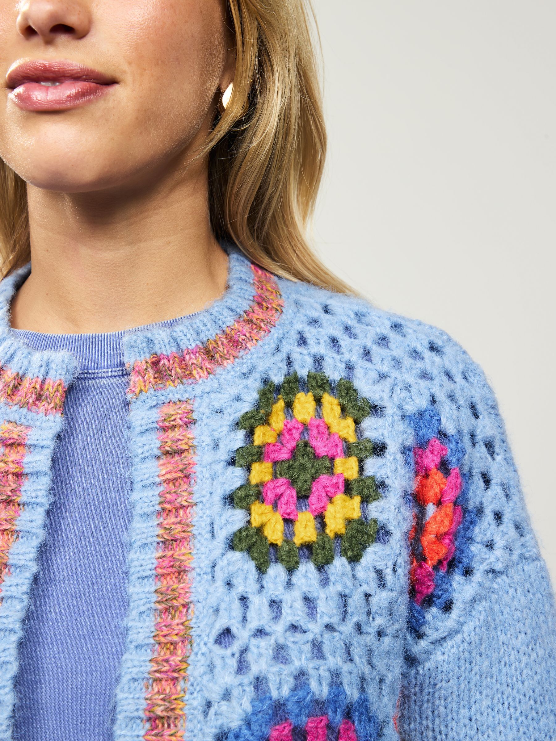 Buy Blue Hand Crochet Long Sleeve Crew Neck Cardigan from the Next UK ...