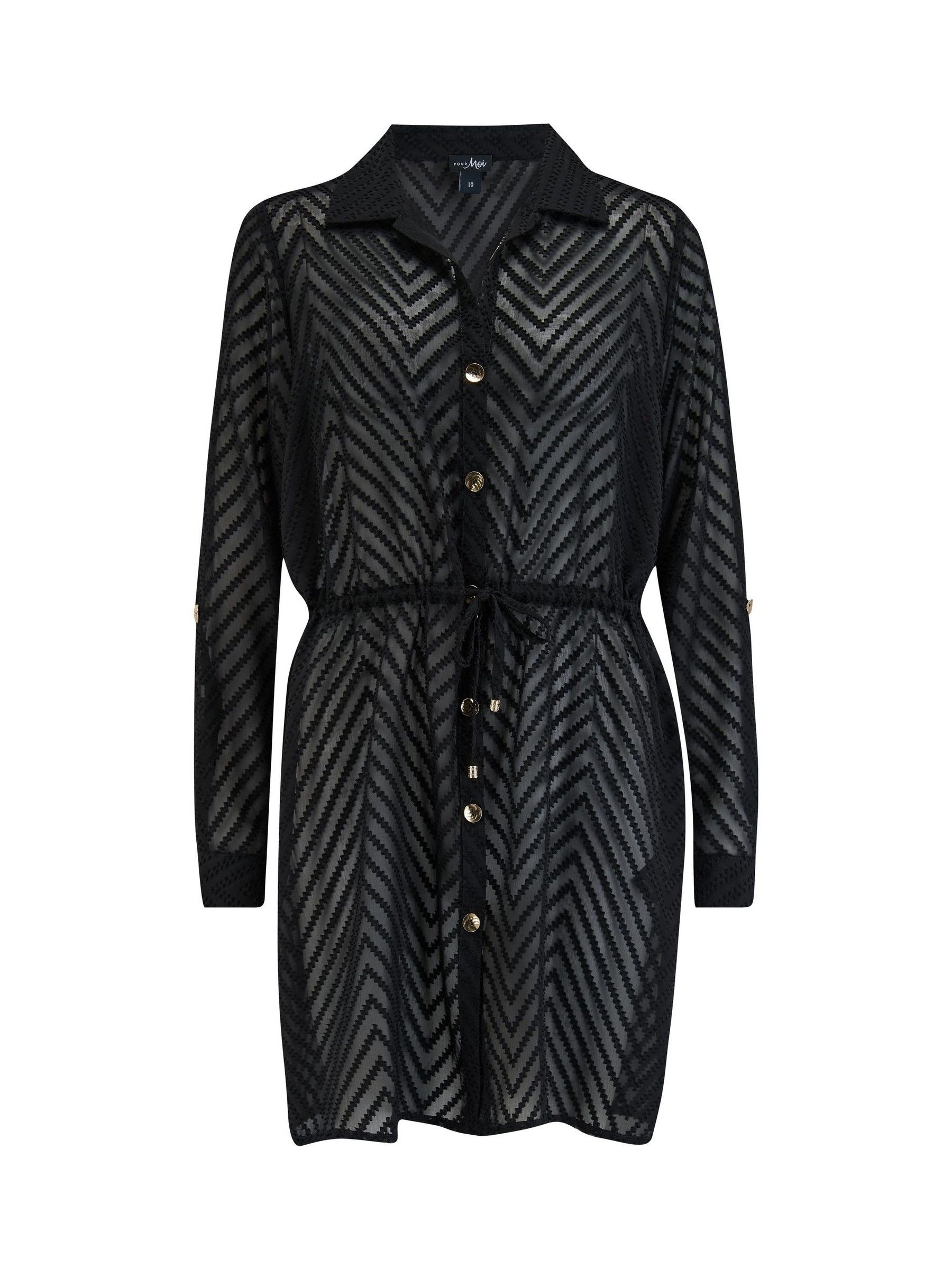Buy Pour Moi Black Chevron Stripe Button Through Chiffon Beach Shirt ...