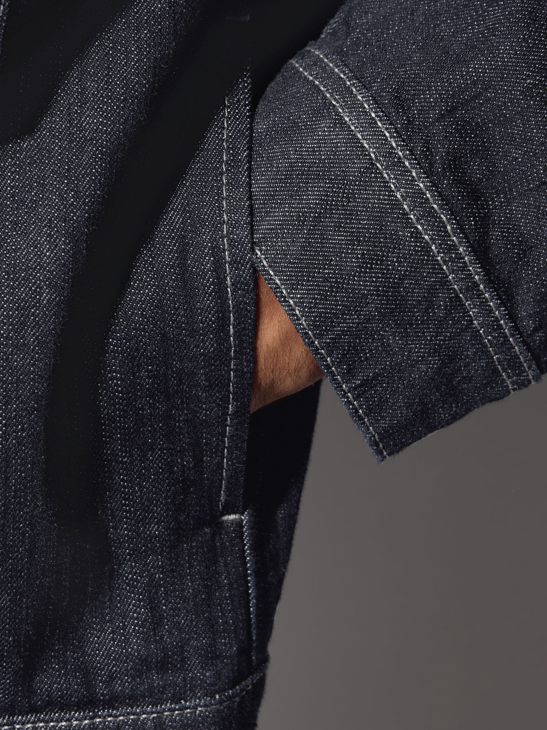 Buy Dark Blue Contrast Stitched Denim Jacket from the Next UK online shop