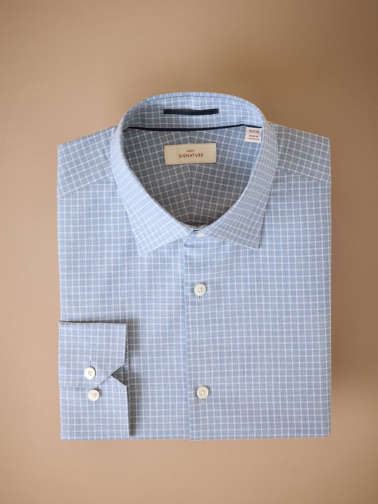 Buy Blue Grid Check Slim Fit Signature Premium Textured Shirt from Next ...