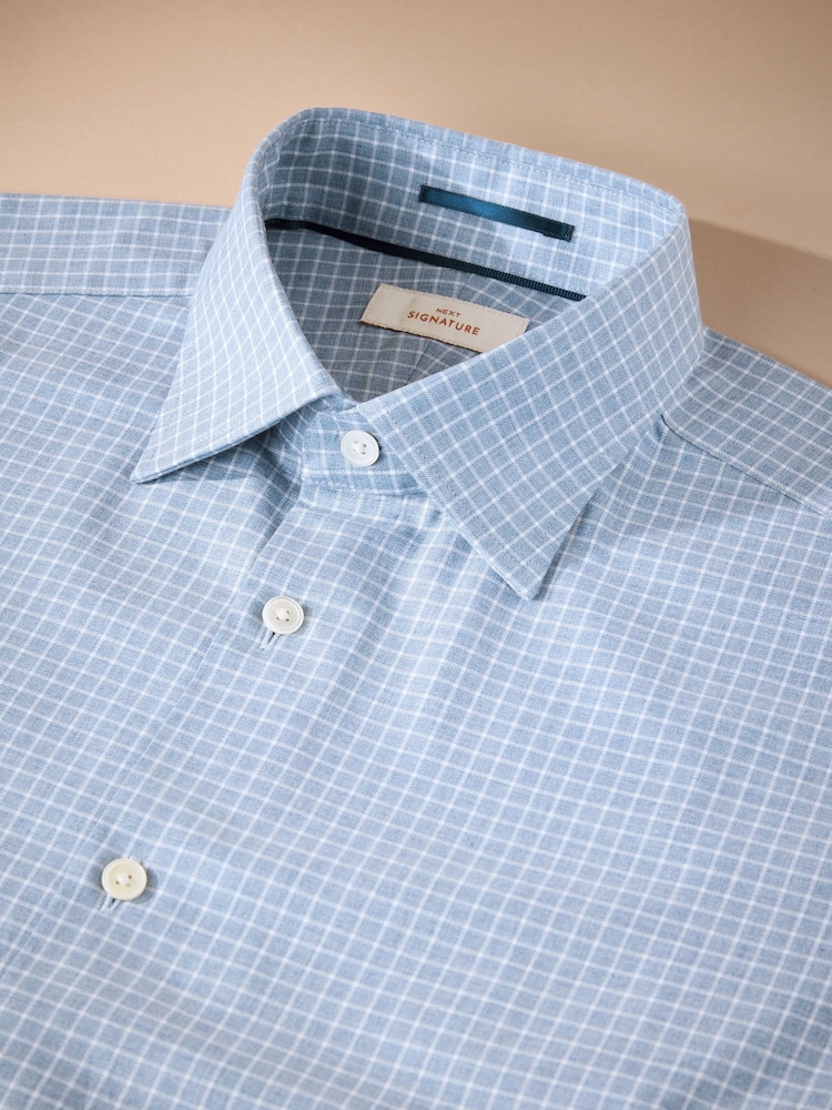 Buy Blue Grid Check Slim Fit Signature Premium Textured Shirt from Next ...