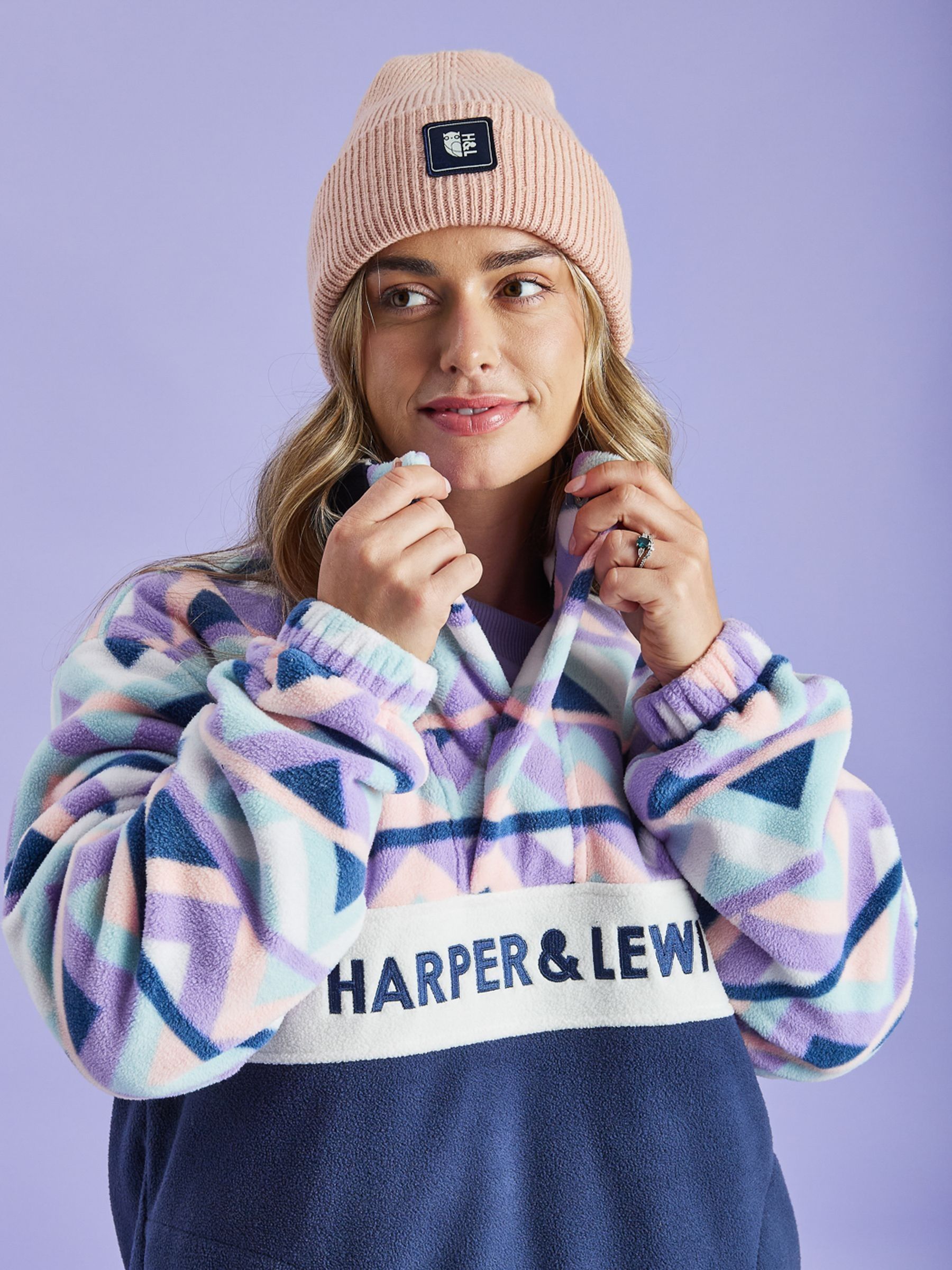 Buy Harper & Lewis Blue Polar Retro Pattern Popper Neck Fleece from the ...