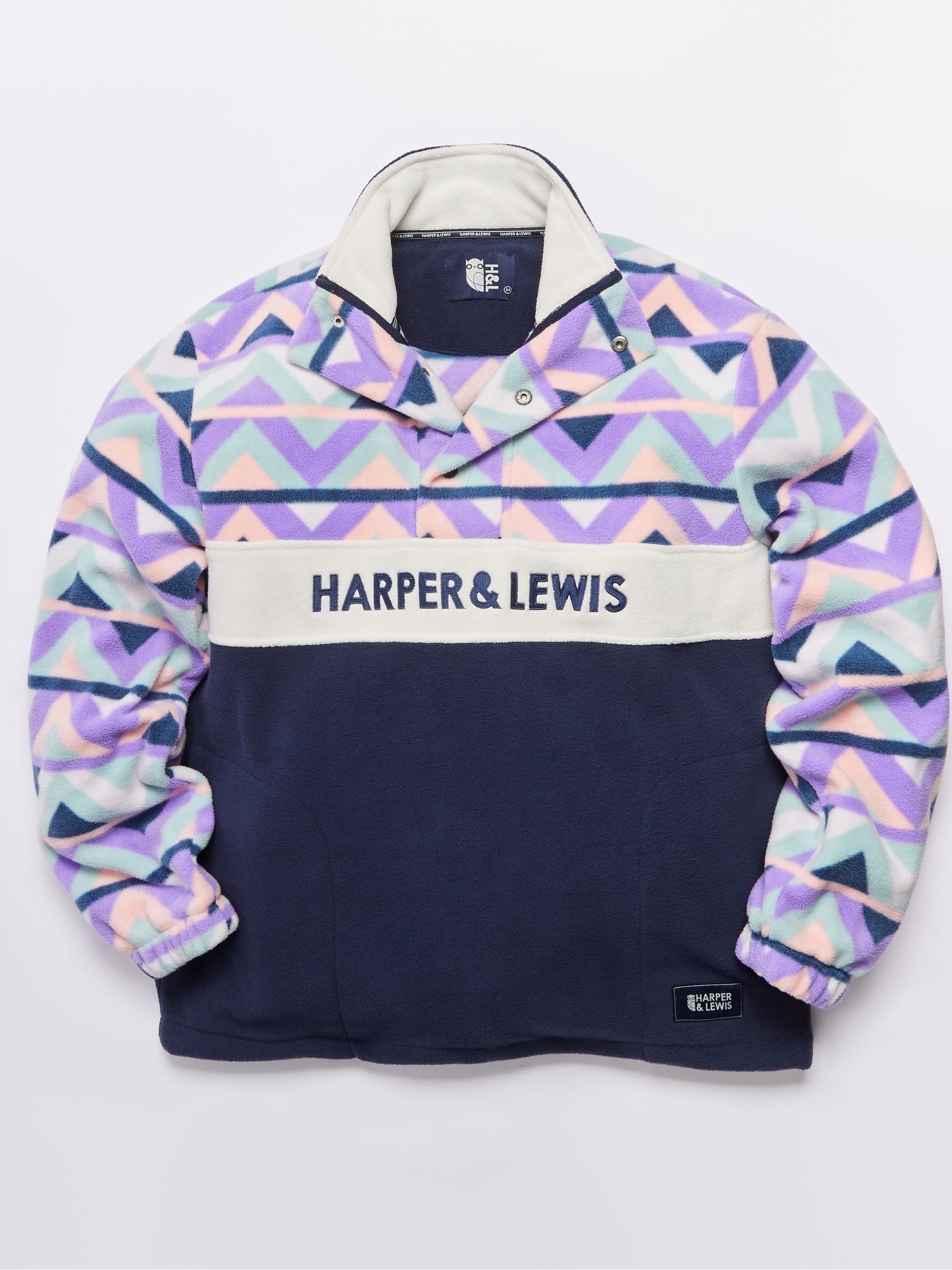 Buy Harper & Lewis Blue Polar Retro Pattern Popper Neck Fleece from the ...