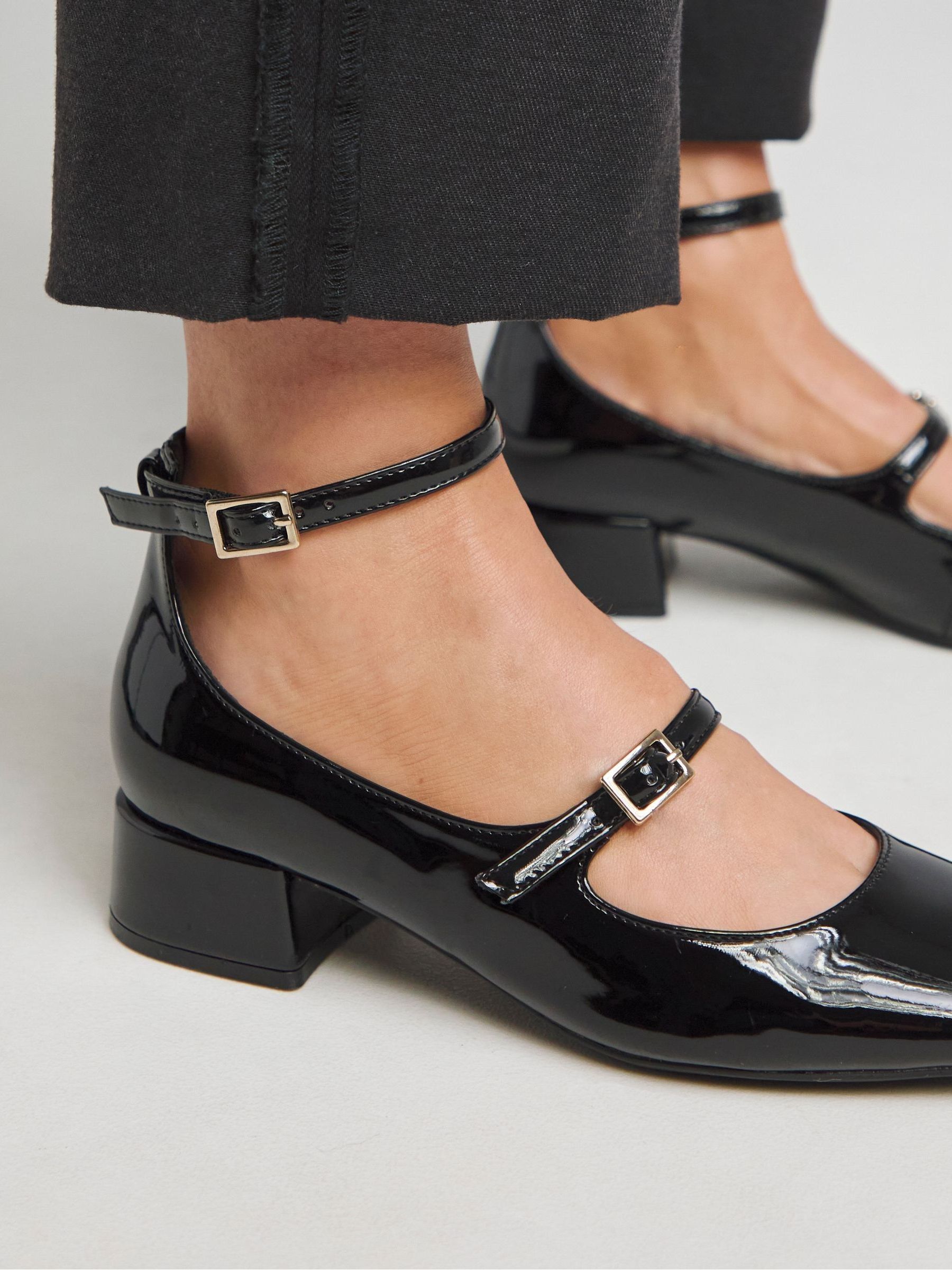 Buy Simply Be Black Mary Jane Ankle Strap Block Heel Shoes In Extra ...